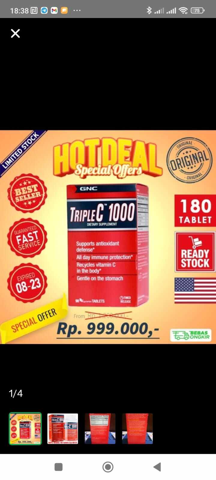 GNC TRIPLE C 1000 mg - 180 tablet Original import USA | Lazada Indonesia