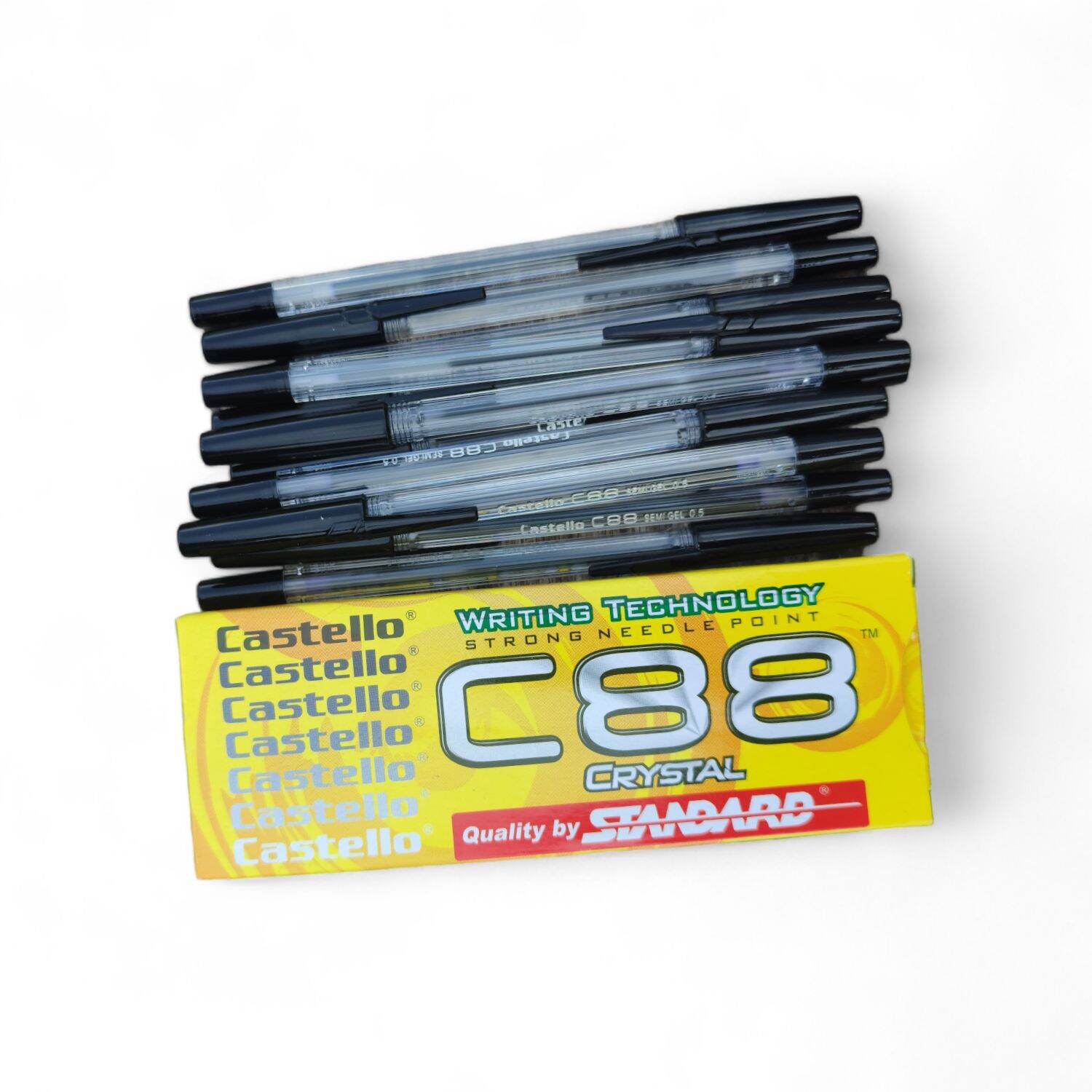 1 pak isi 12 Pulpen Hitam Semi Gel / Pena Pulpen Ballpoint Castelllo ...