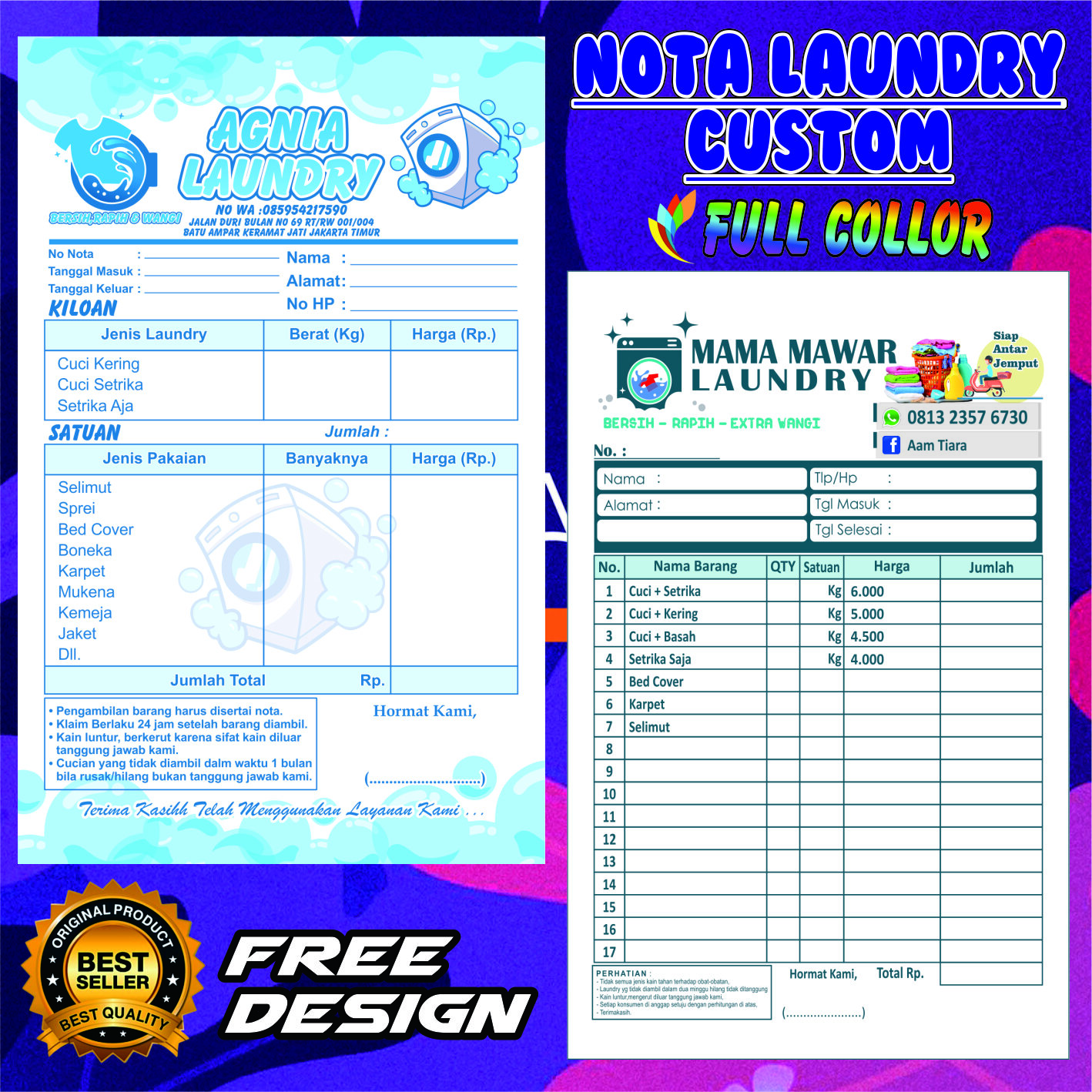 NOTA LAUNDRY NOTA 1/4 2PLY NOTA NAMA TOKO SENDIRI NOTA CUSTOM NOTA ...