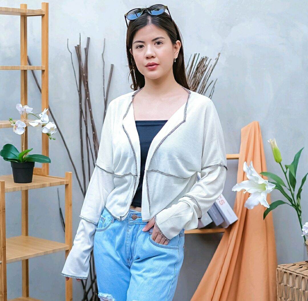 asvy outer contrast cardigan wanita model jahit terbalik stick balik ...