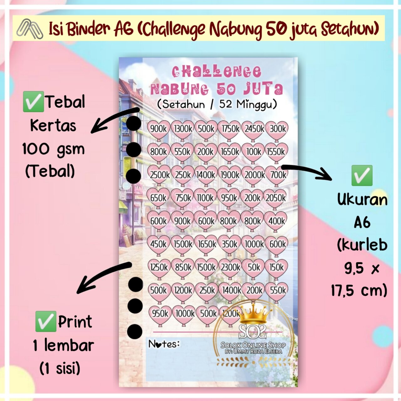 Challenge Nabung 50 jt setahun | Kertas Binder A6 | Lazada Indonesia