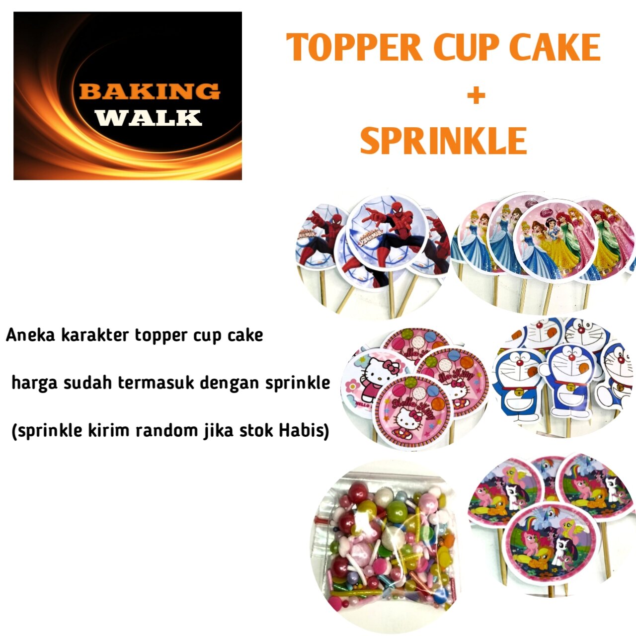 TOPPER CUPCAKE isi 10 PLUS SPRINKLE ANEKA KARAKTER HIASAN TUSIK KERTAS ...