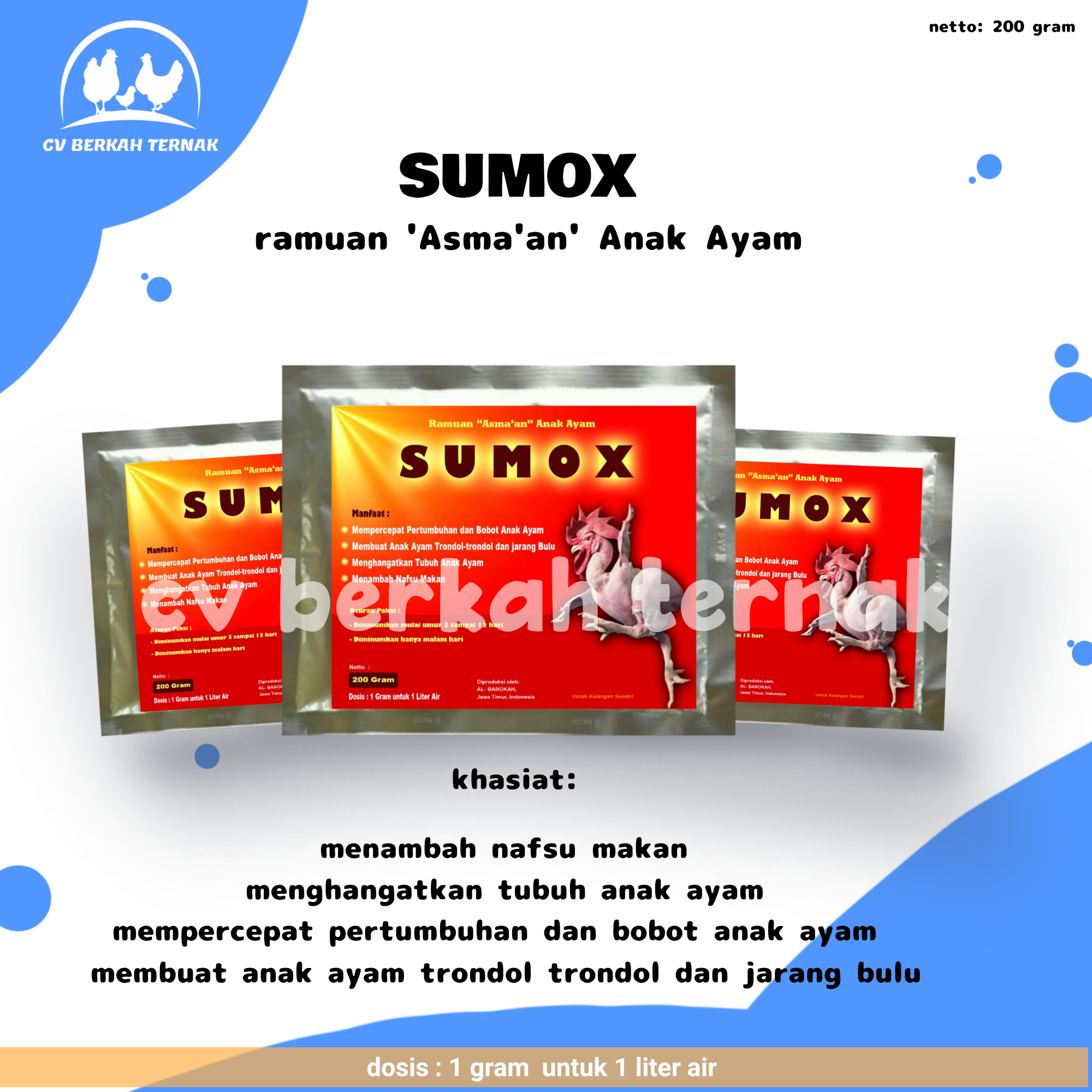 sumox vitamin ayam - vitamin ayam broiler - suplemen ayam - obat ayam - premix penambah bobot ...