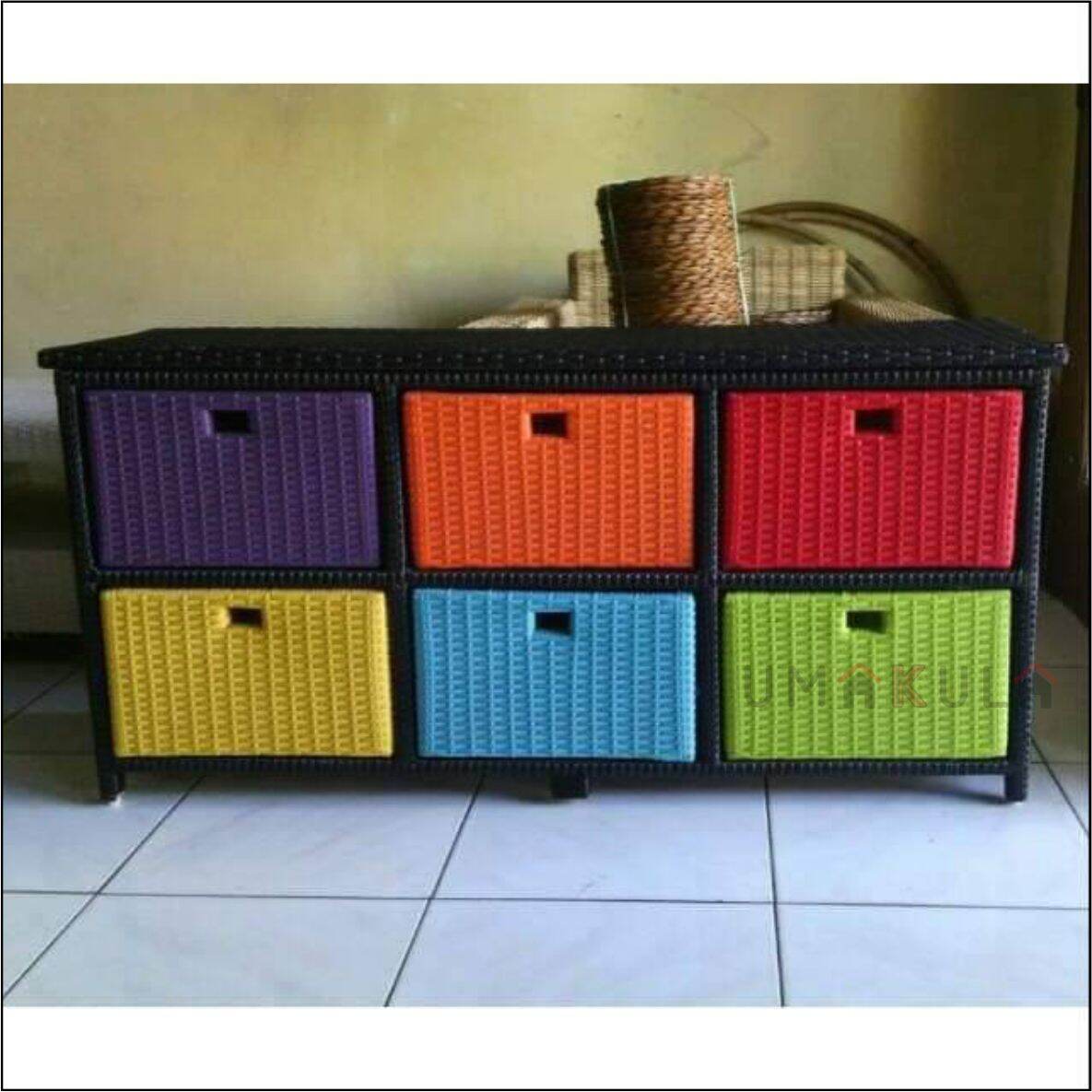 RAK ROTAN SINTETIS VARIASI 6 KOTAK LACI SAMPING Murah / Buffet Rattan 2 ...
