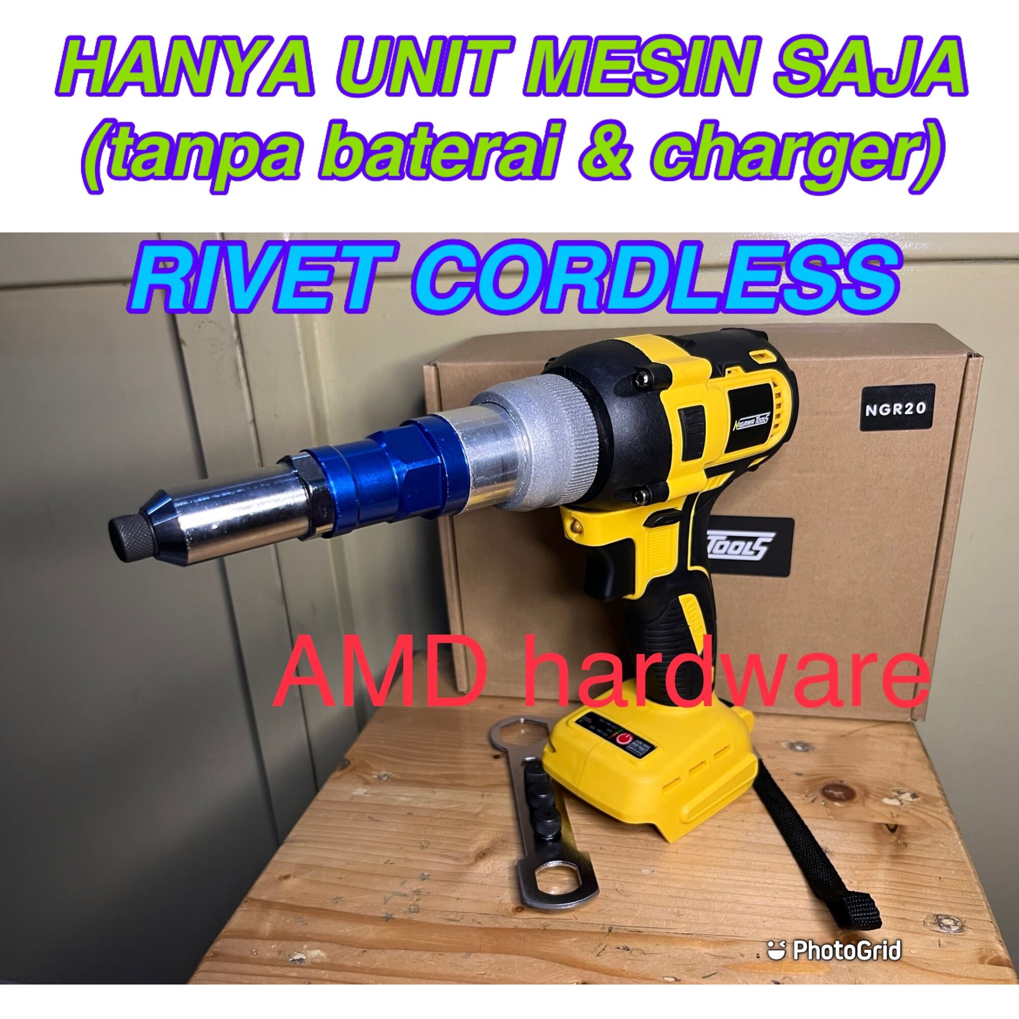 MESIN TANG PAKU RIVET CORDLESS RIVETER GUN NAGAWA NGR20 HANYA UNIT SAJA BATERAI dan CHARGER ...