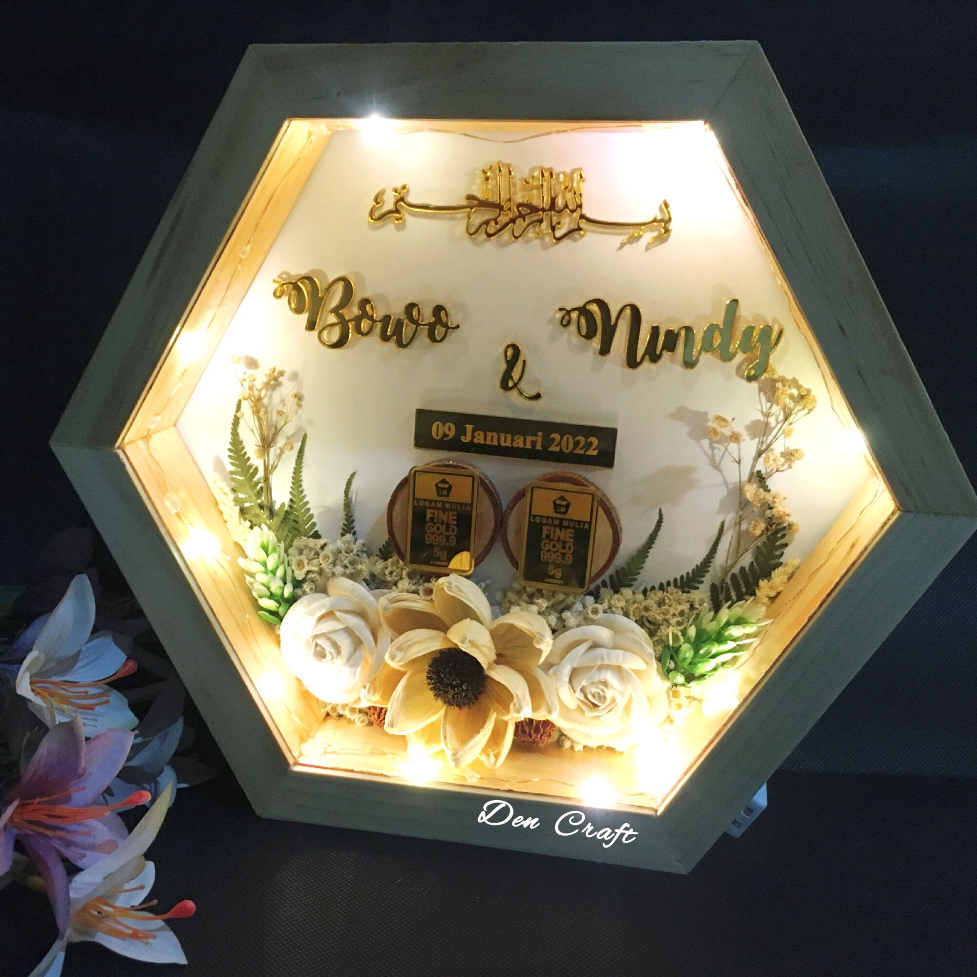 CUSTOM MAHAR PERNIKAHAN FRAME BINGKAI HEXAGONAL BAHAN RUSTIK KAYU JATI BELANDA | Lazada Indonesia