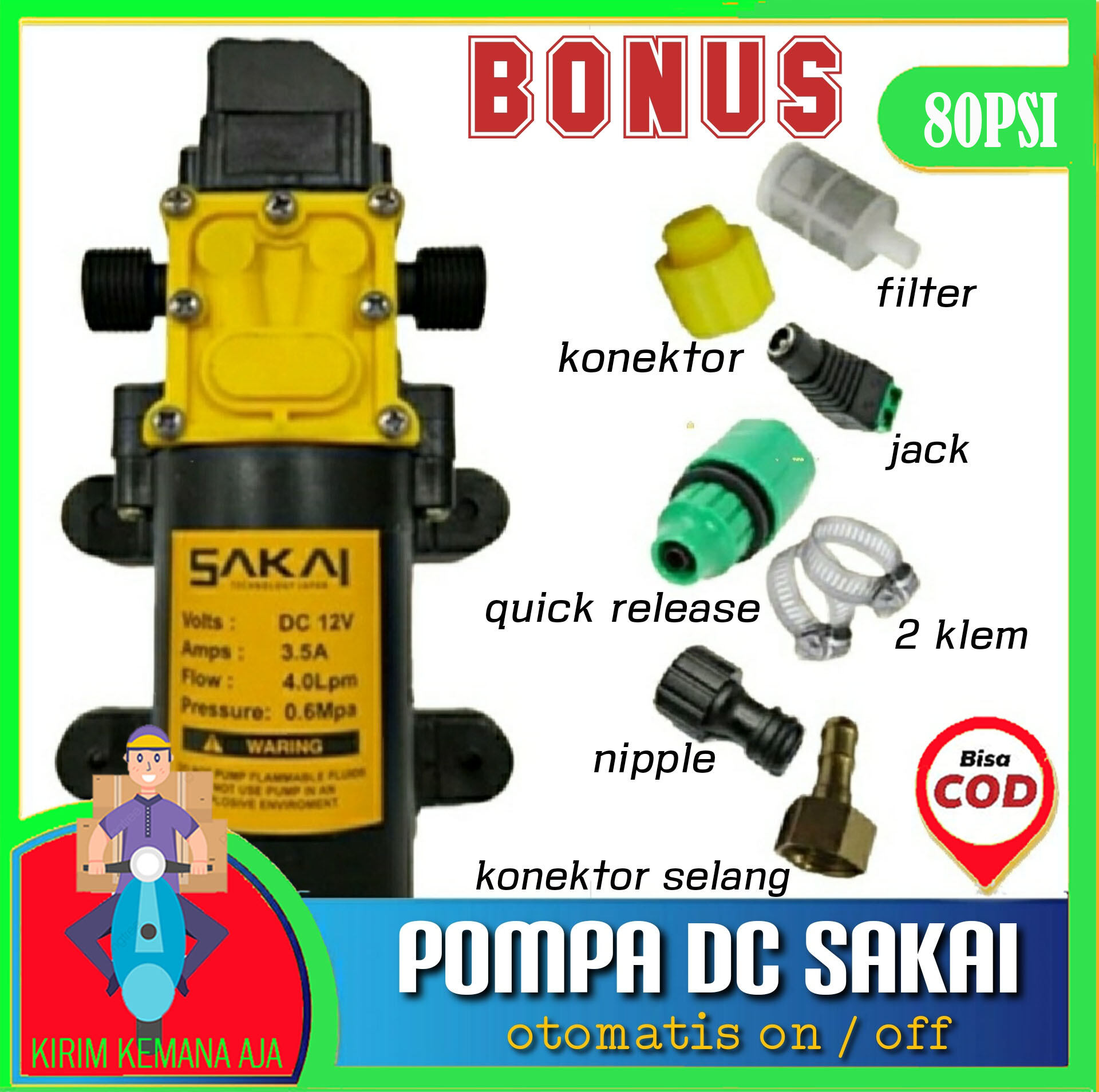 Pompa Air DC 12V Otomatis Cut Off - Sakai drat-drat 80PSI | Lazada ...