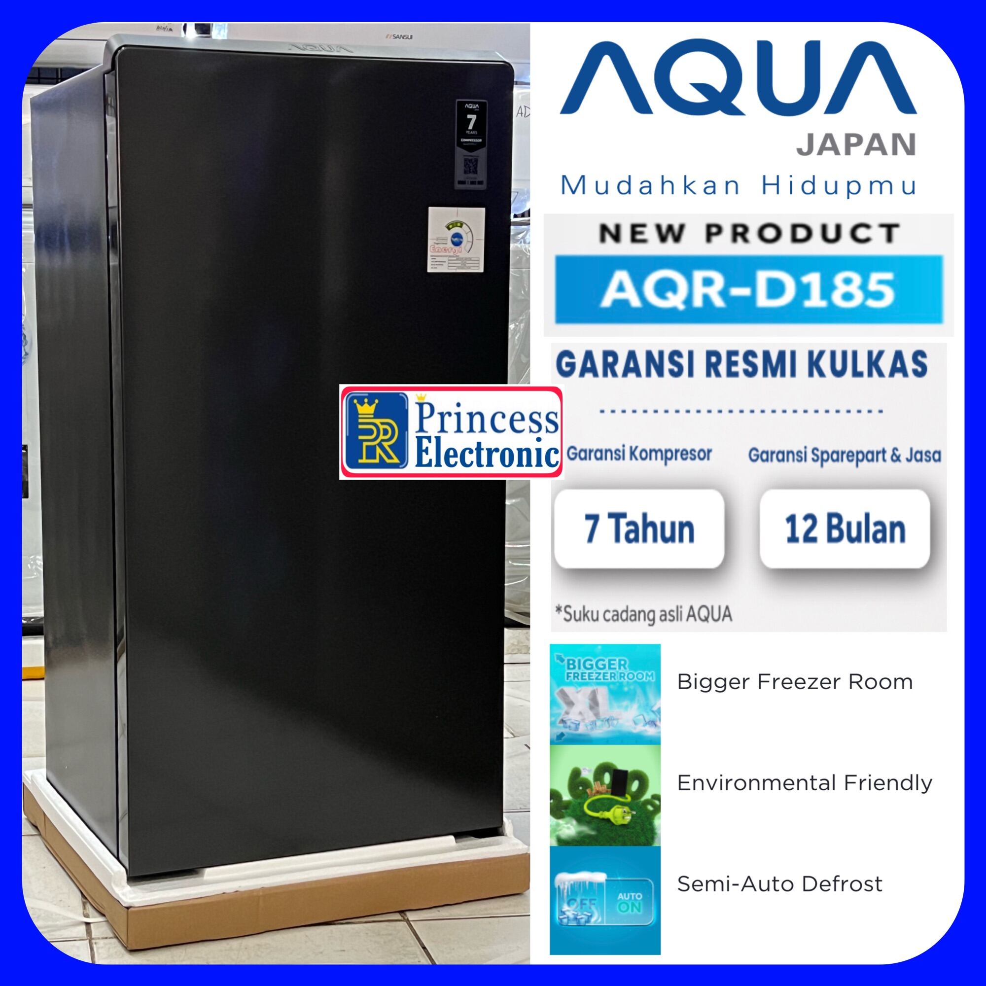 KULKAS 1 PINTU AQUA AQR-D185 Big freezer Semi auto defrost | Lazada Indonesia