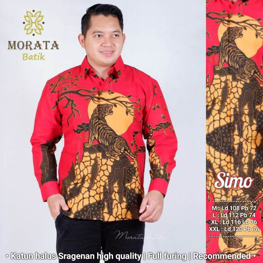 Kemeja batik warna merah terbaru full furing / batik lengan panjang ...
