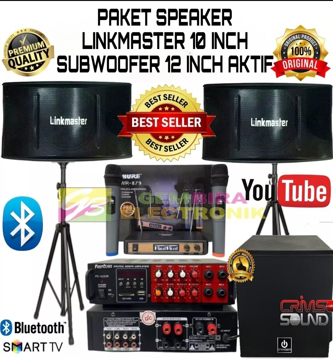 Paket Karaoke Hometheatre Speaker Linkmaster 10 inch Subwoofer Aktif 12 inch Original | Lazada ...