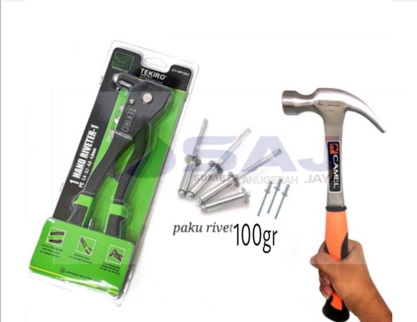 Paket 2pcs/Tang Rivet Tekiro + Palu Kambing 8oz Gagang Basi | Lazada ...