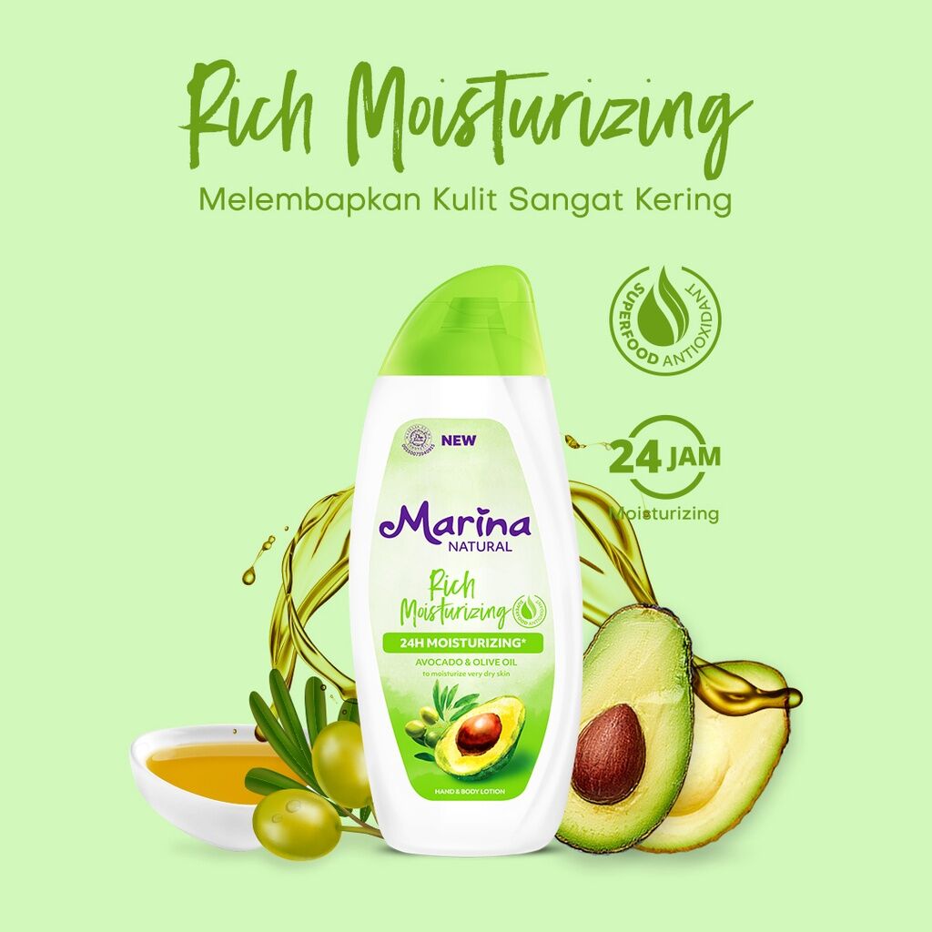 Hand Body Marina Natural Antibacterial 95ml Hand Body Lotion Tubuh ...