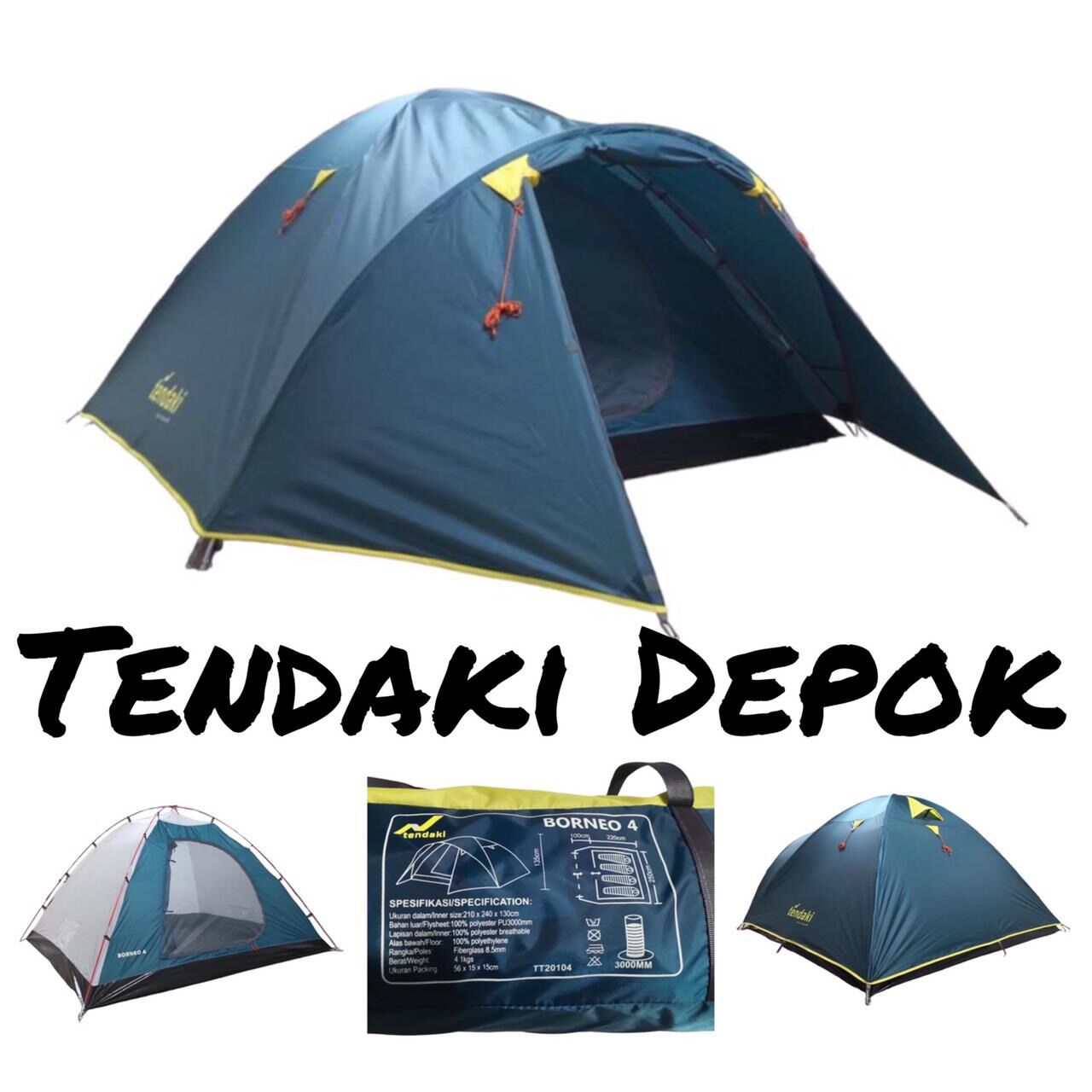Tendaki Borneo 4 Tenda Dome Camping Kapasitas 4 Orang PU3000mm | Lazada ...