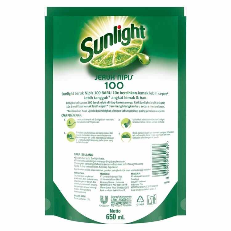 Sunlight Sabun Cuci Piring Jeruk Nipis Pouch 650ml | Lazada Indonesia