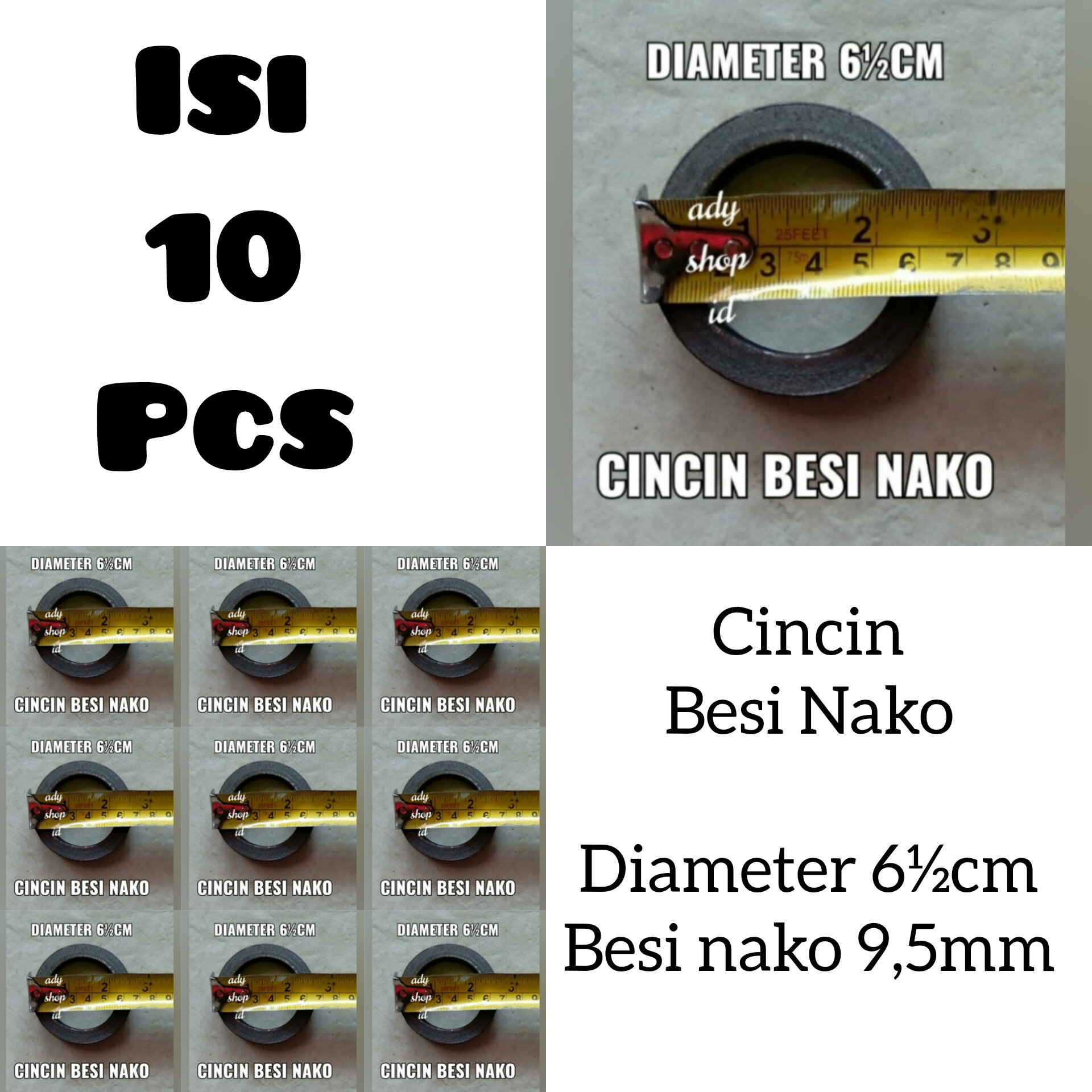 Isi 10 pcs Cincin besi nako ukuran diameter 6½cm ukuran besi nako 9,5mm Hiasan pagar besi ...