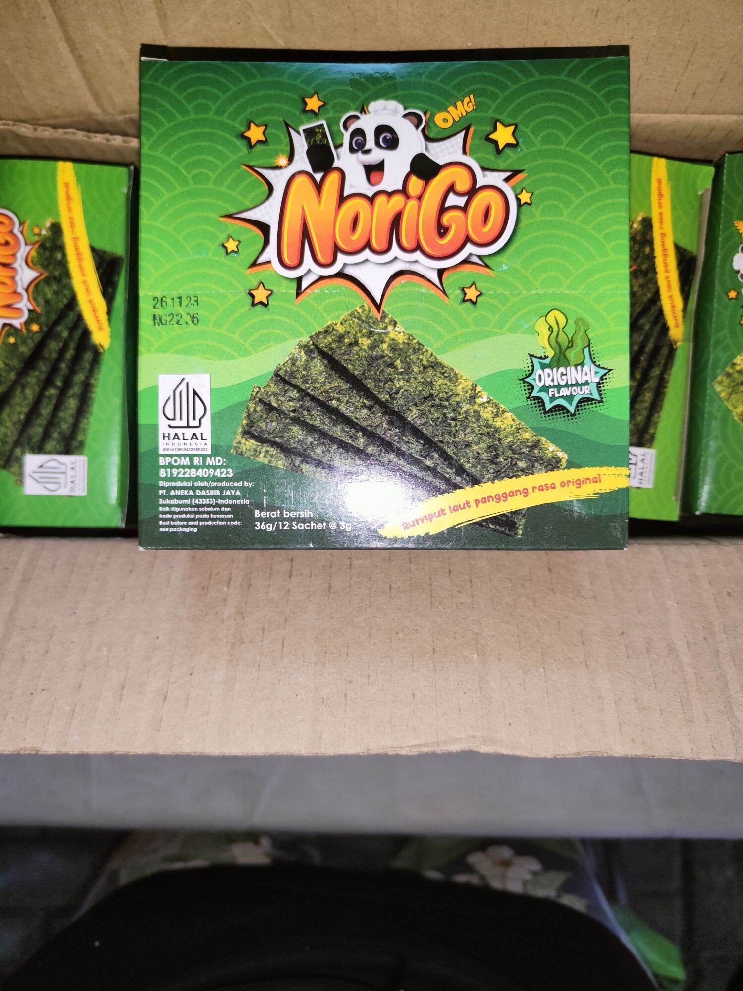 Norigo (1 BOX ISI 12 PCS) / Nori Sachet Seaweed Snack 3g Rumput Laut ...