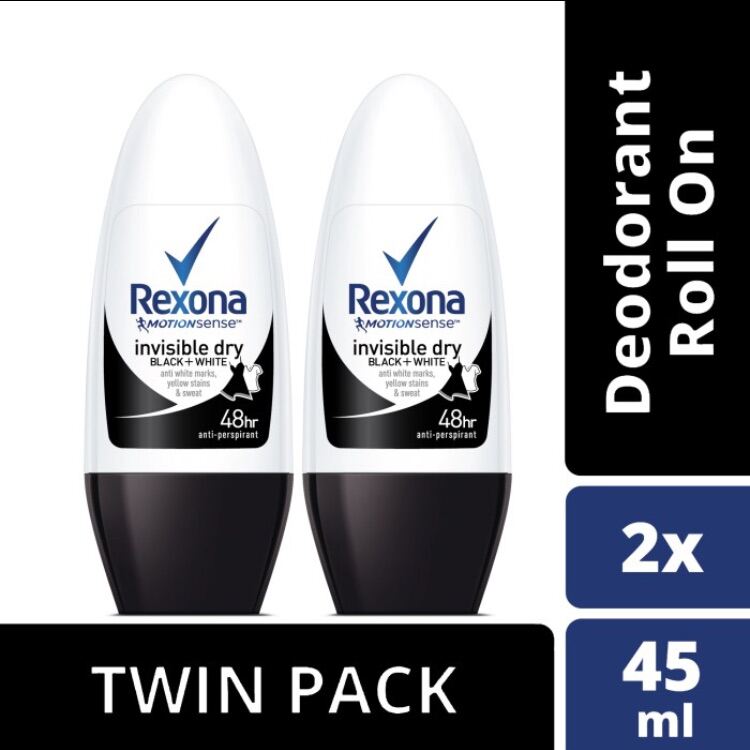 Rexona Deodorant Roll On Invisible Dry black&white 45ml twin pack | Lazada Indonesia