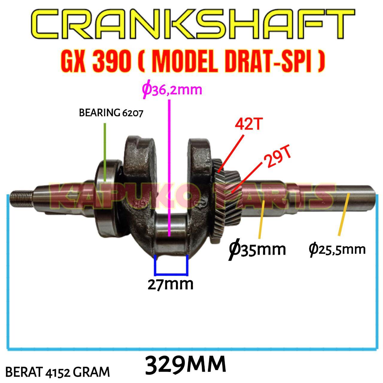 GX 390 CRANKSHAFT MODEL DRAT SPI UNTUK MESIN PENGGERAK MERK HONDA DAN ...