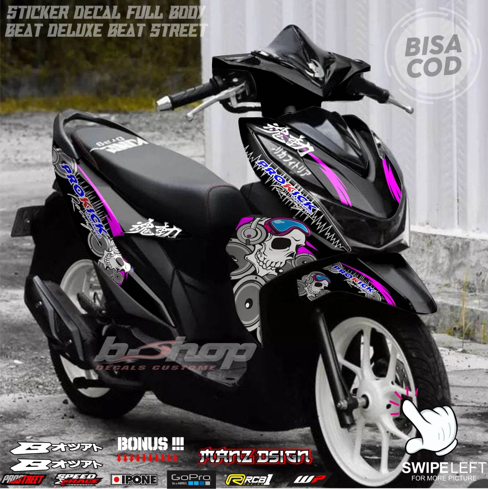 stiker decal beat delux variasi tengkorak warna ungu full body | Lazada ...