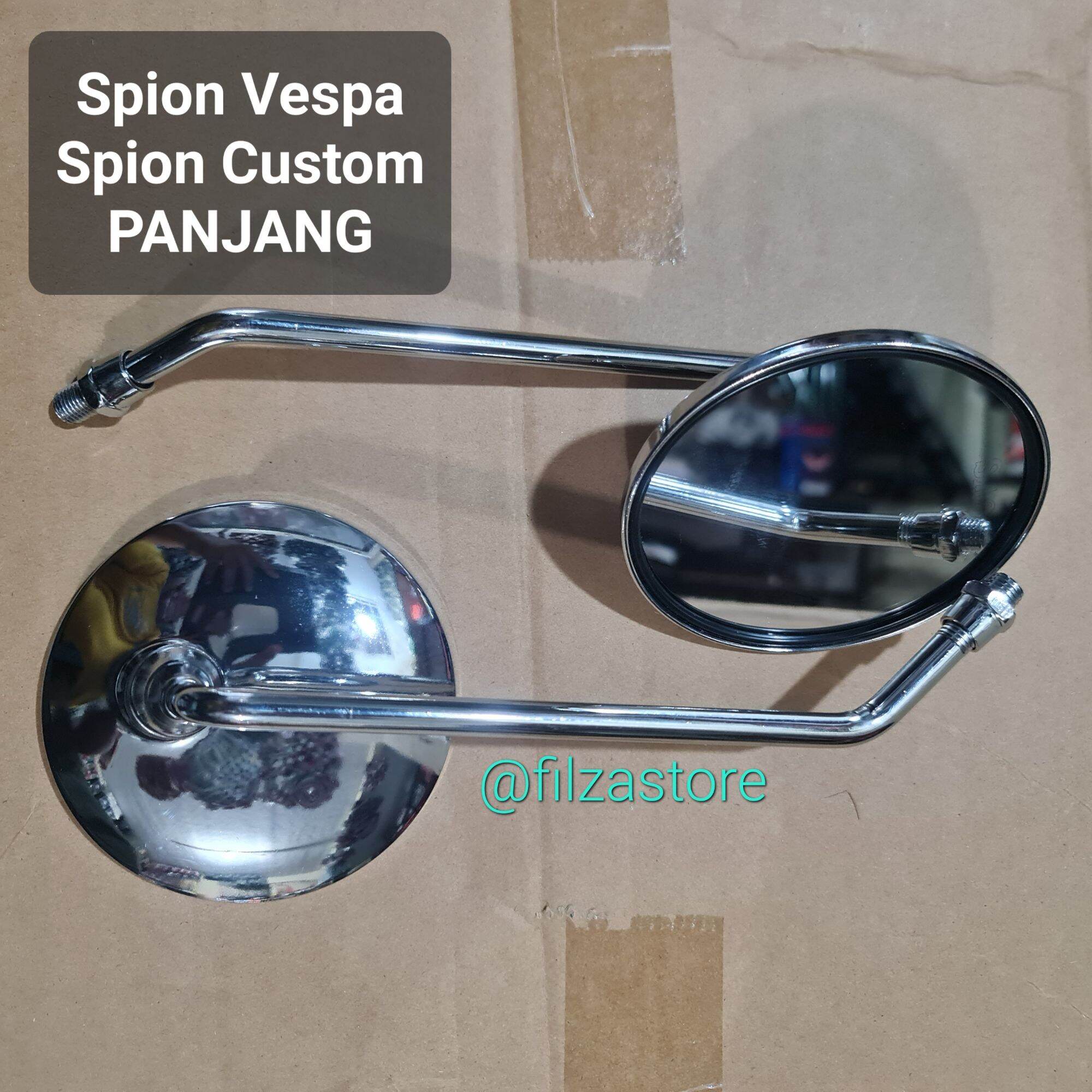 Spion Model Vespa untuk Honda dan Yamaha Batang Panjang Full Chrome ...