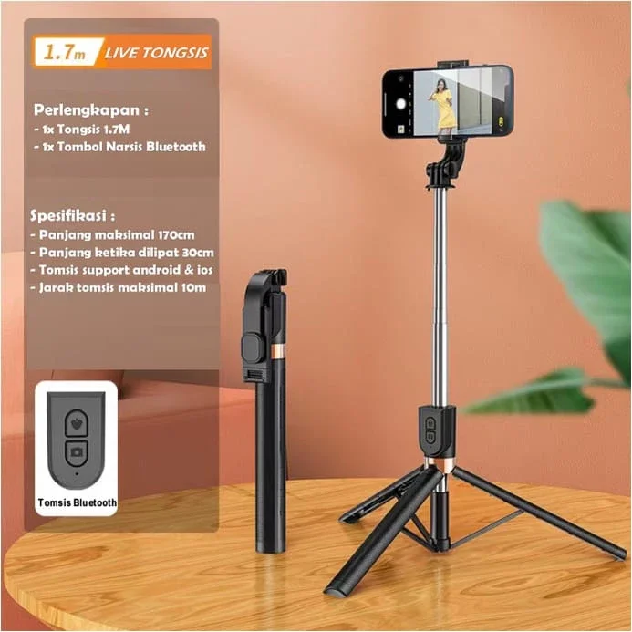 Tongsis bluetooth original K-9 LED tinggi 1,7 meter tripod remote LED ...