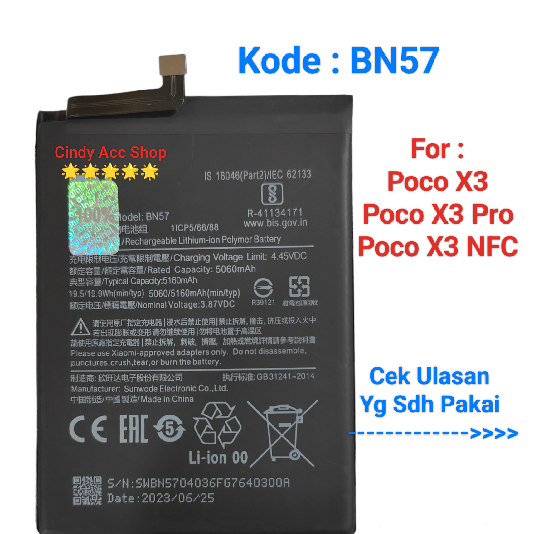 Baterai Batre Xiaomi Poco X3 NFC Poco X3 Pro BN57 Original Battery | Lazada Indonesia