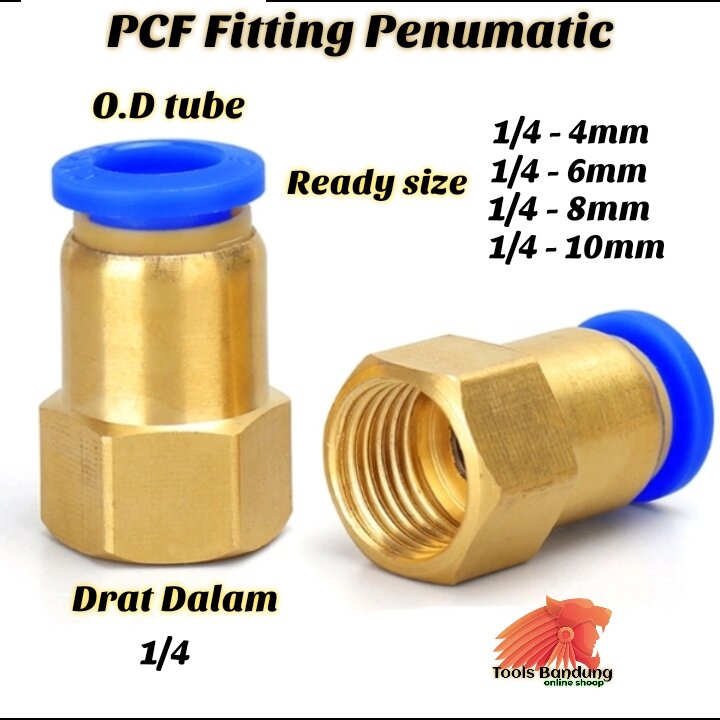 PCF Fitting Konektor Sambungan Penumatic Lurus Drat Dalam 1/4 OD Selang ...