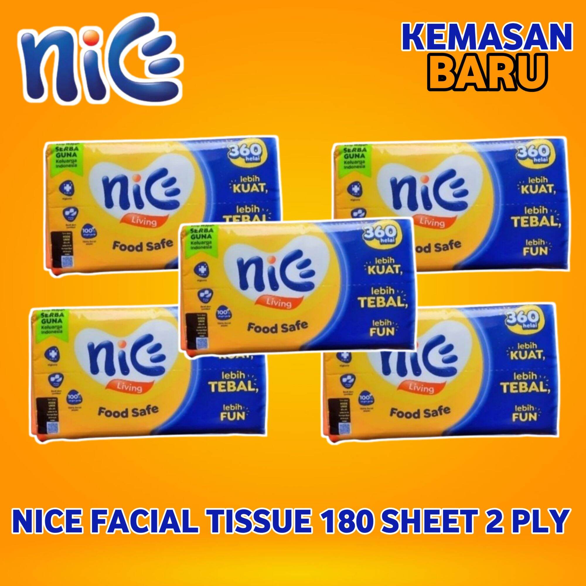 Promo 5 Pcs Nice Tissue Kemasan Baru Nice Facial 180 Sheet 2 Ply Tisu Wajah Tissue Serba Guna