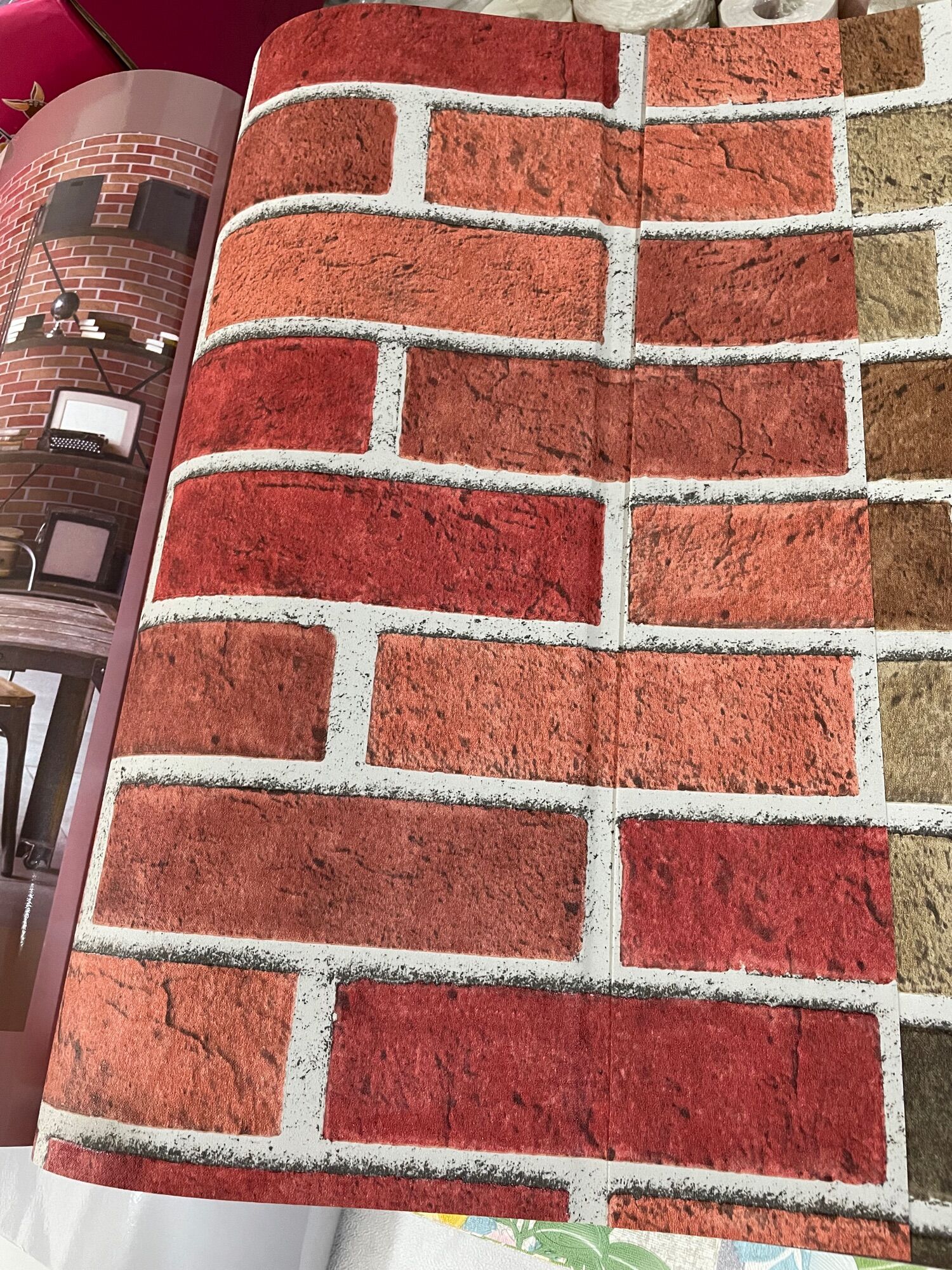 Wallpaper Dinding Batu Bata Merah Orange Multi Warna Natural 3D Visual ...