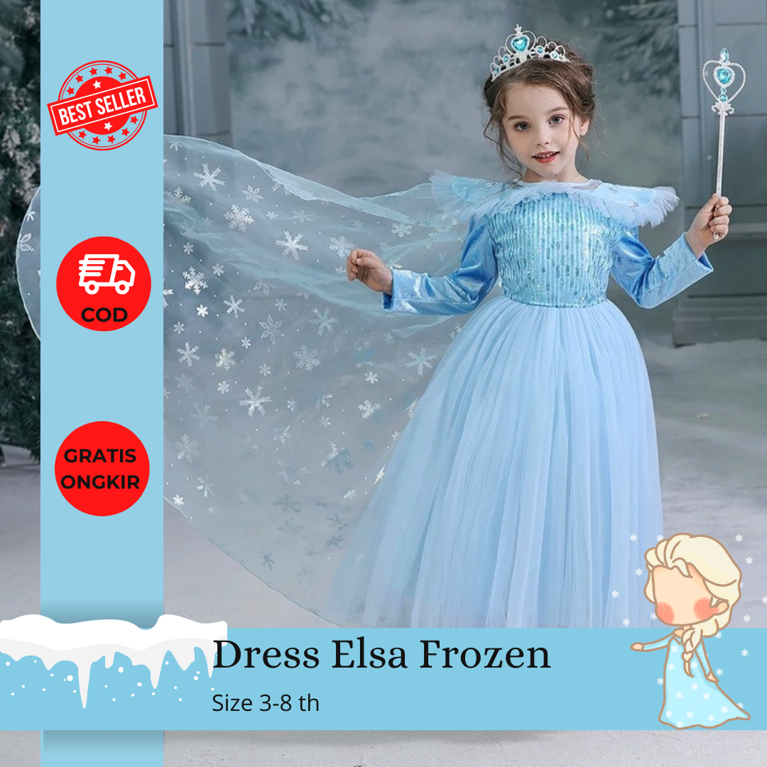 Dress Anak Elsa Frozen Star Lengan Panjang Muslim | Lazada Indonesia