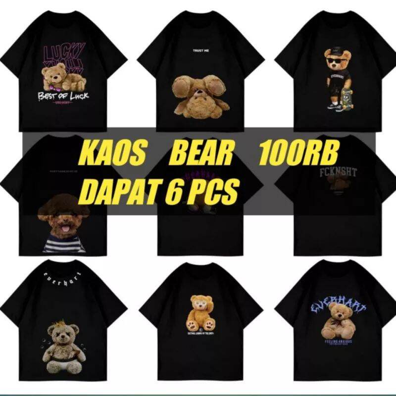 Paket 100rb dapat 6 kaos Bear New / Baju Bear New / Baju pria wanita ... Paket 100rb dapat 6 kaos Bear New / Baju Bear New / Baju pria wanita ...