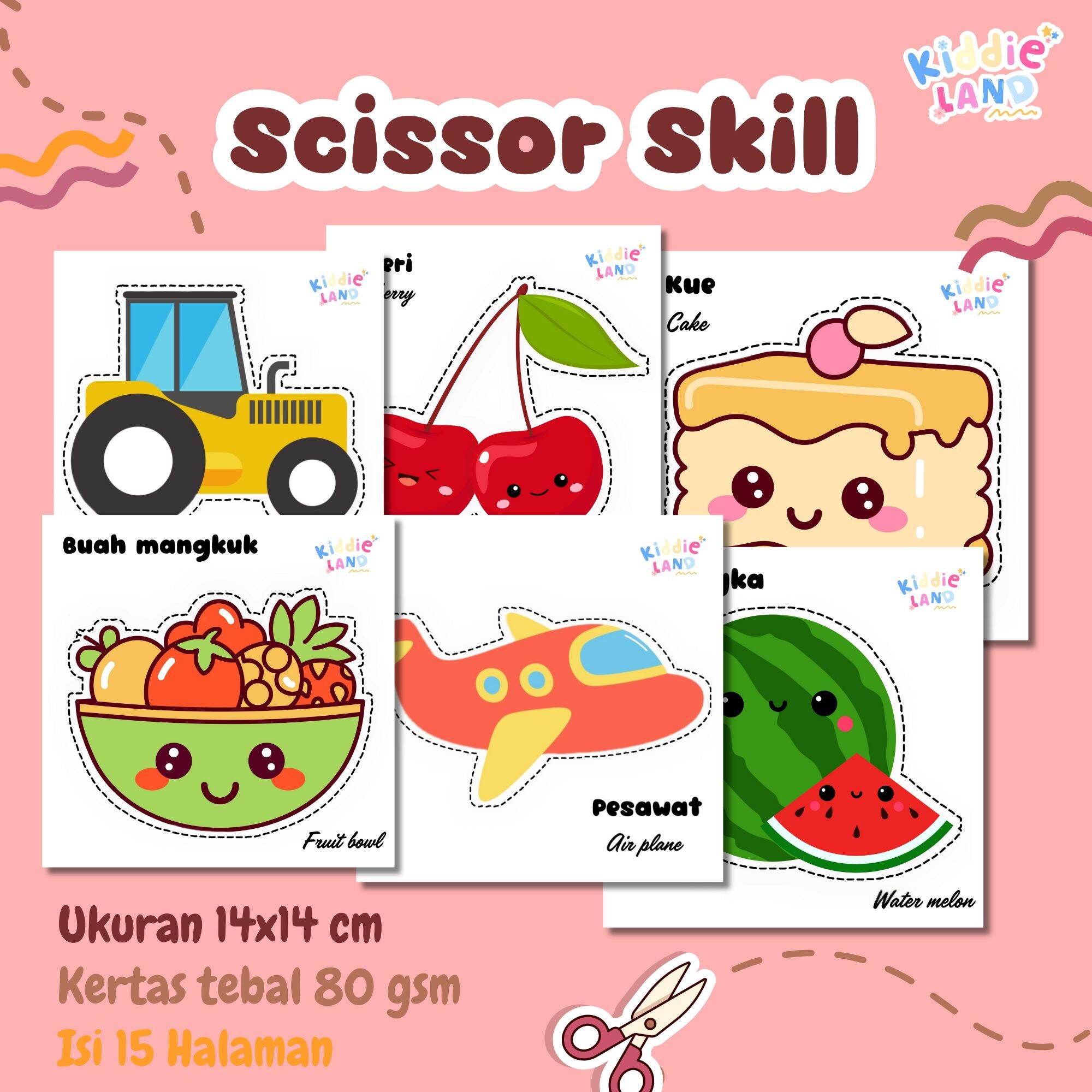KIDDIELAND worksheet Scissor Skill lembar aktivitas mainan edukasi anak ...