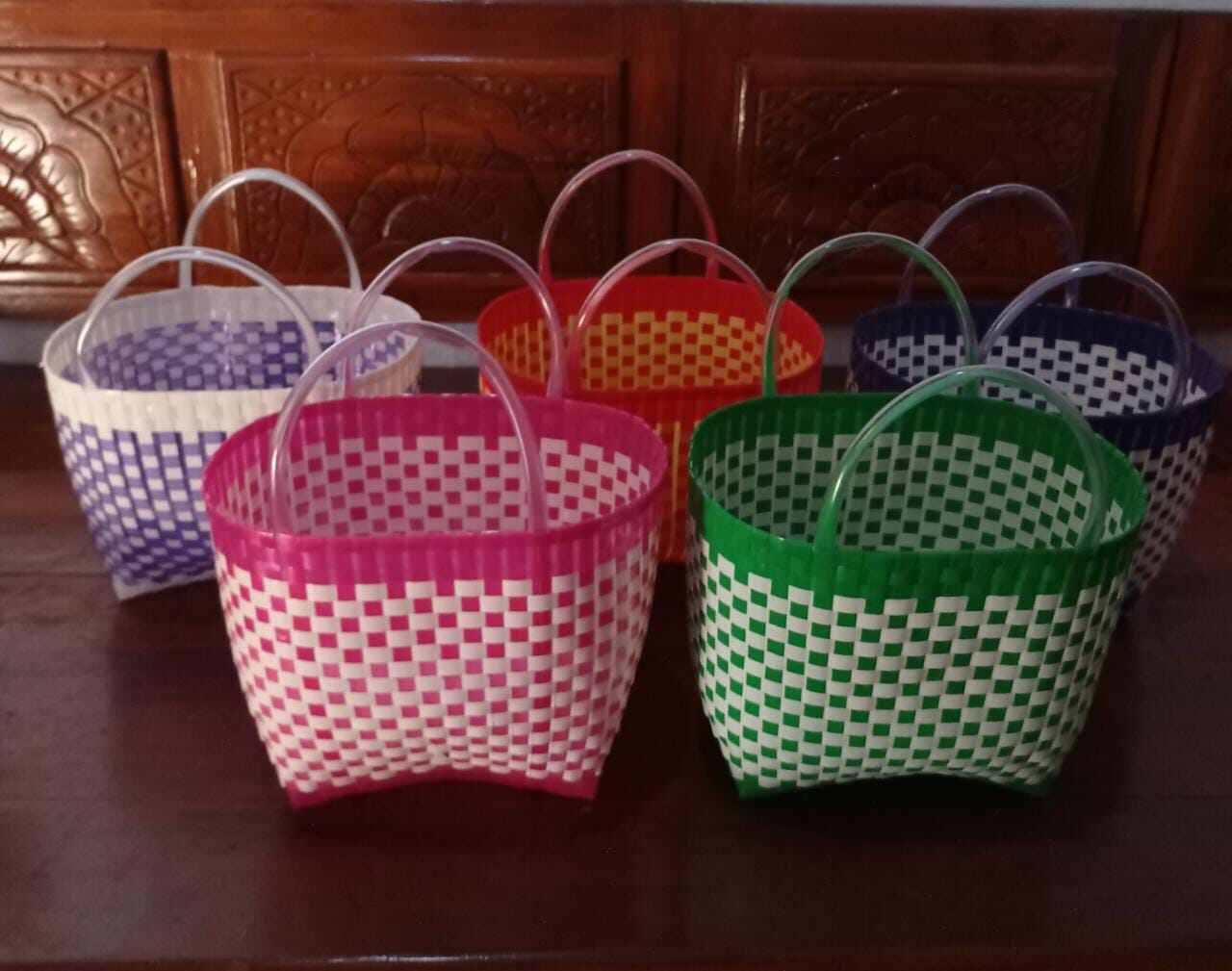 tas anyaman rotan sintesis / tas belanja pasar tradisional plastik ...