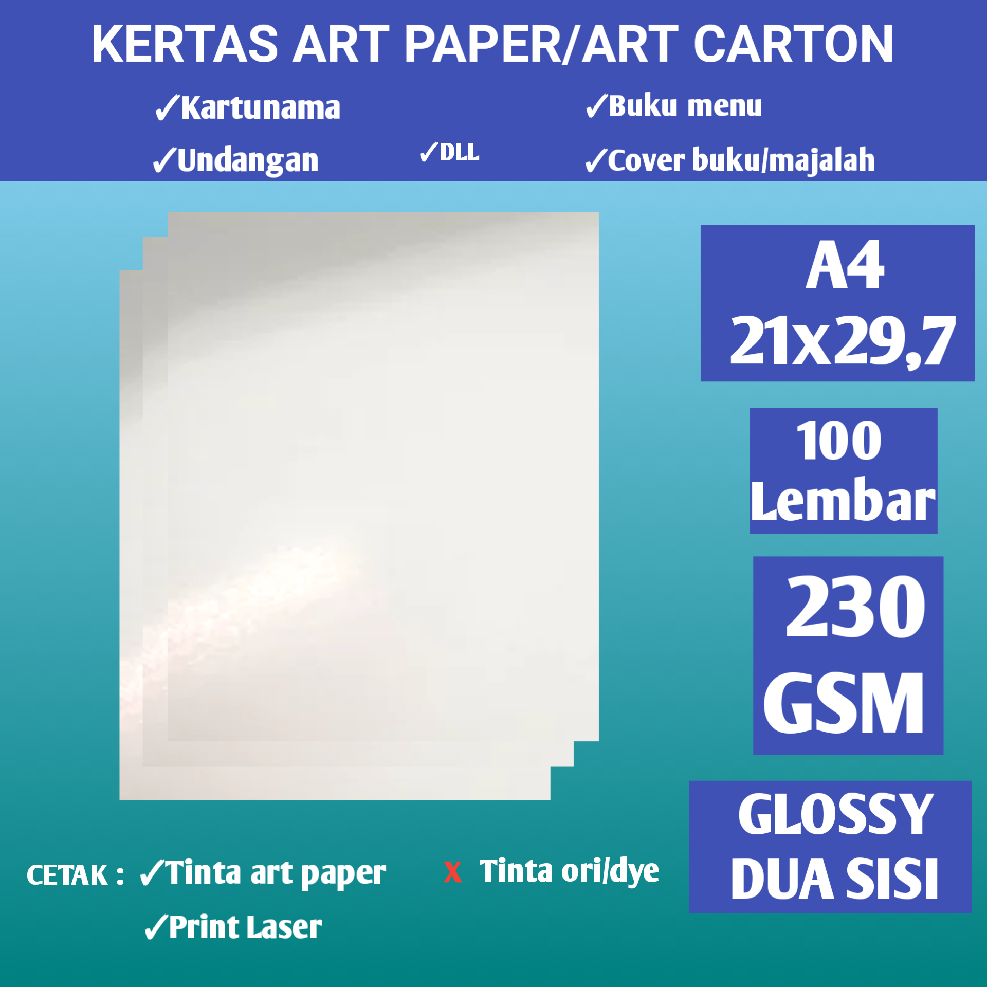 Kertas art carton paper 230 gsm A4 isi 100 lembar / Kertas Karton ...