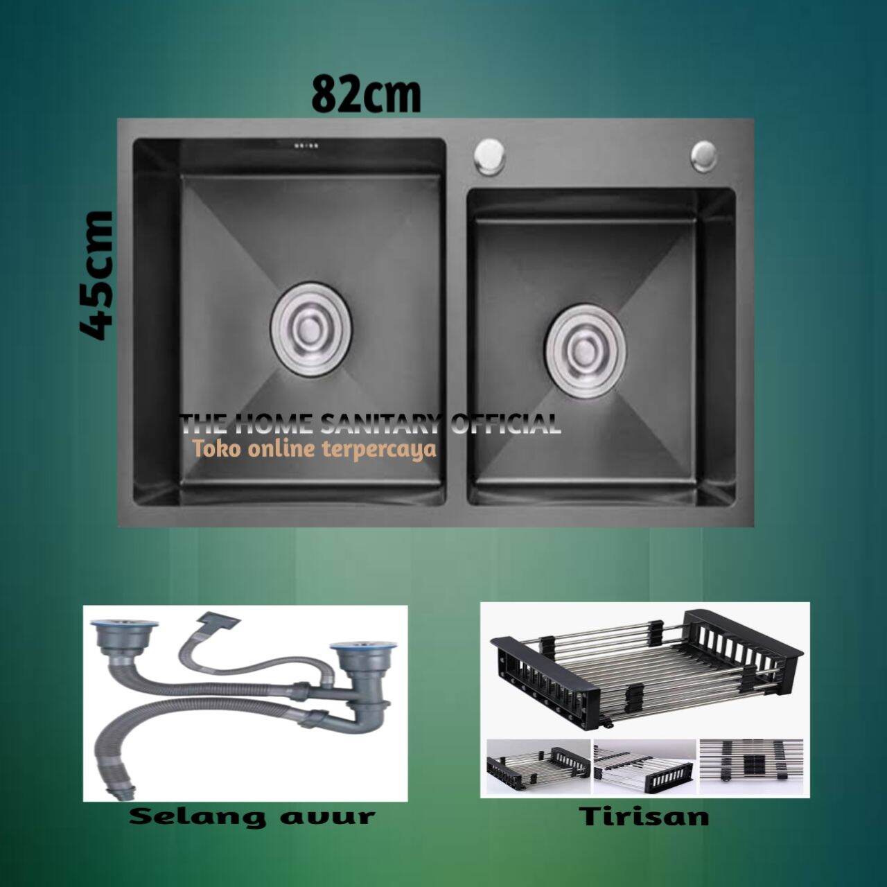 Paket lengkap kitchen sink ONAN 82×45 stainless HITAM | Lazada Indonesia