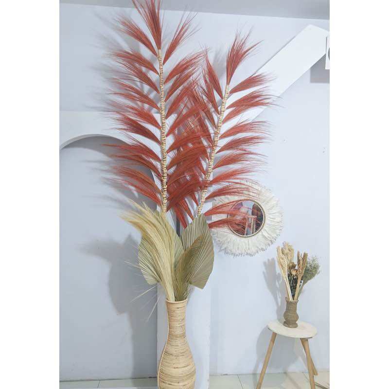 Paket Bunga Kering Rayung Stick dan vas rotan 70cm/Daun Palem Kering ...