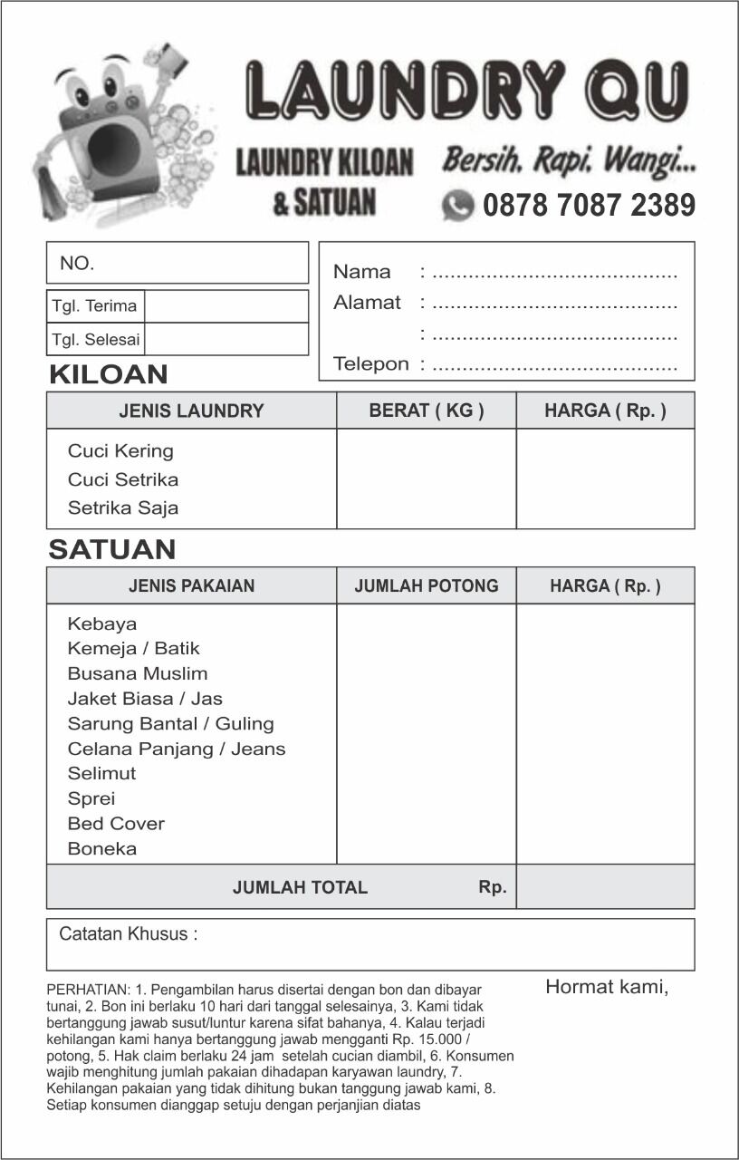 NOTA LAUNDRY 1/4 FOLIO PAKET 1 LUSIN | Lazada Indonesia