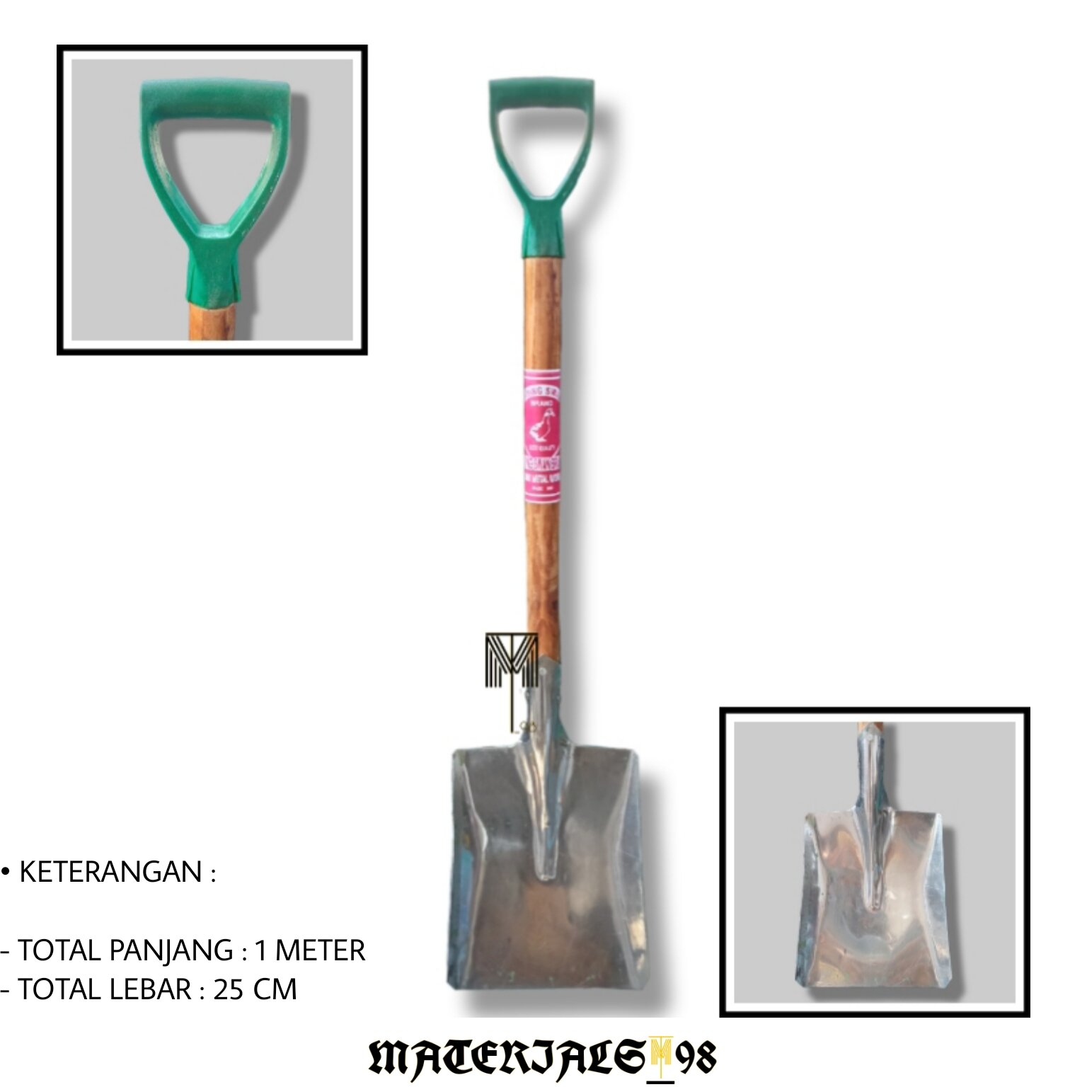 Sekop stainless gagang kayu panjang 1 meter lebar 25cm - Singkup ...