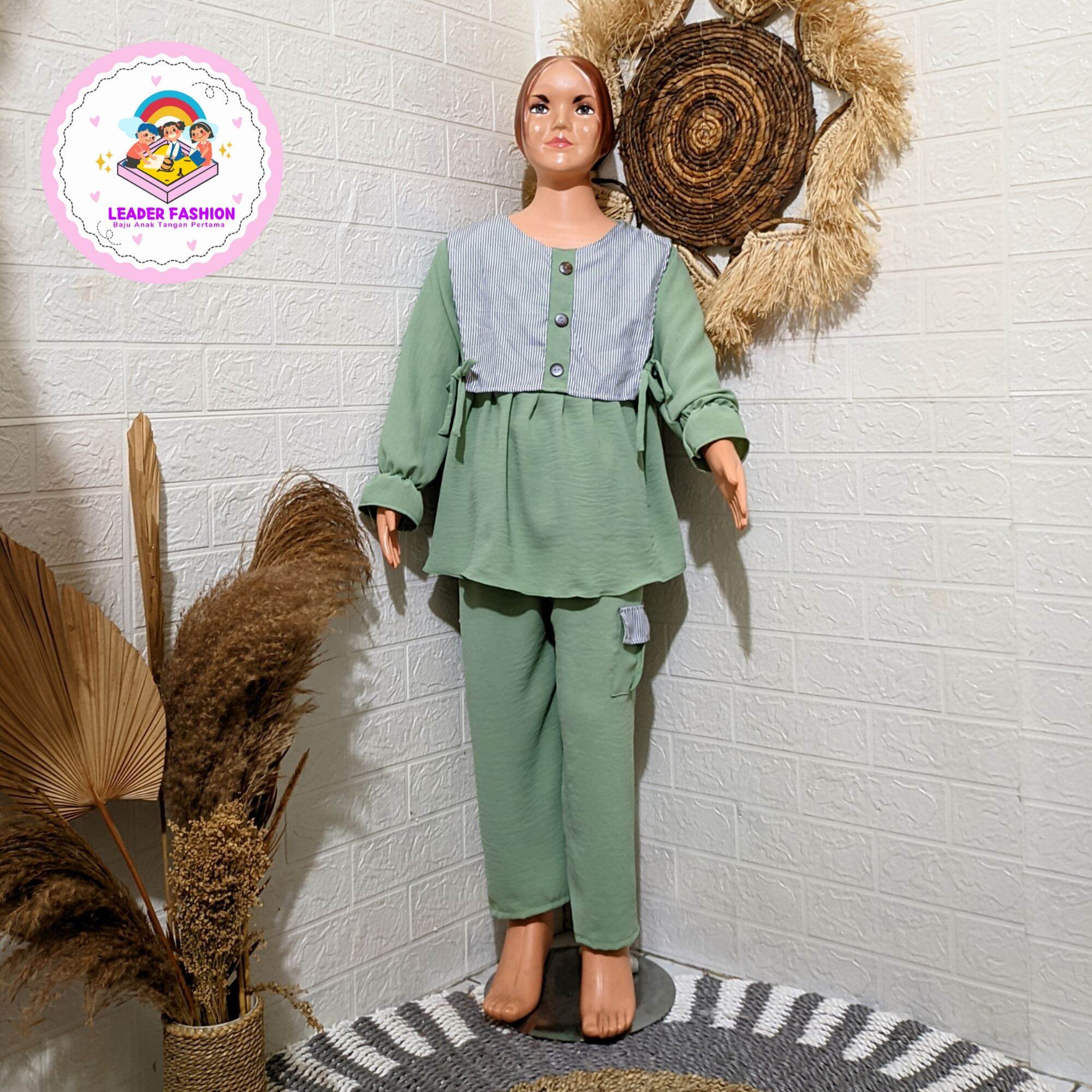 Setelan Viral Cargo Crinkle Mix Vest / Rompi Salur Anak Perempuan Usia ...