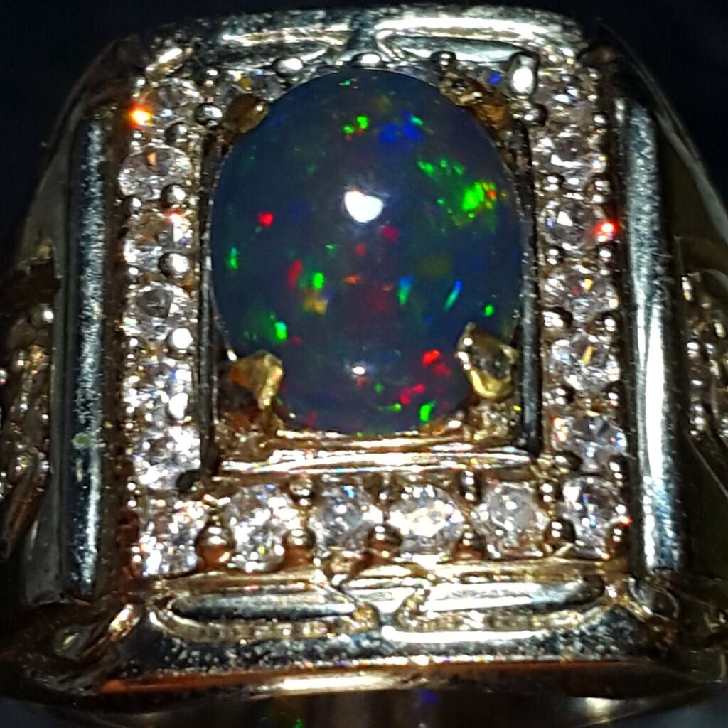 cincin batu kalimaya black opal kembang jarong asli natural | Lazada ...