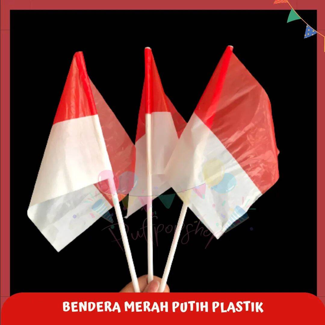 BENDERA TANGAN MERAH PUTIH GAGANG PLASTIK ISI 100 MURAH / BENDERA PAWAI ...