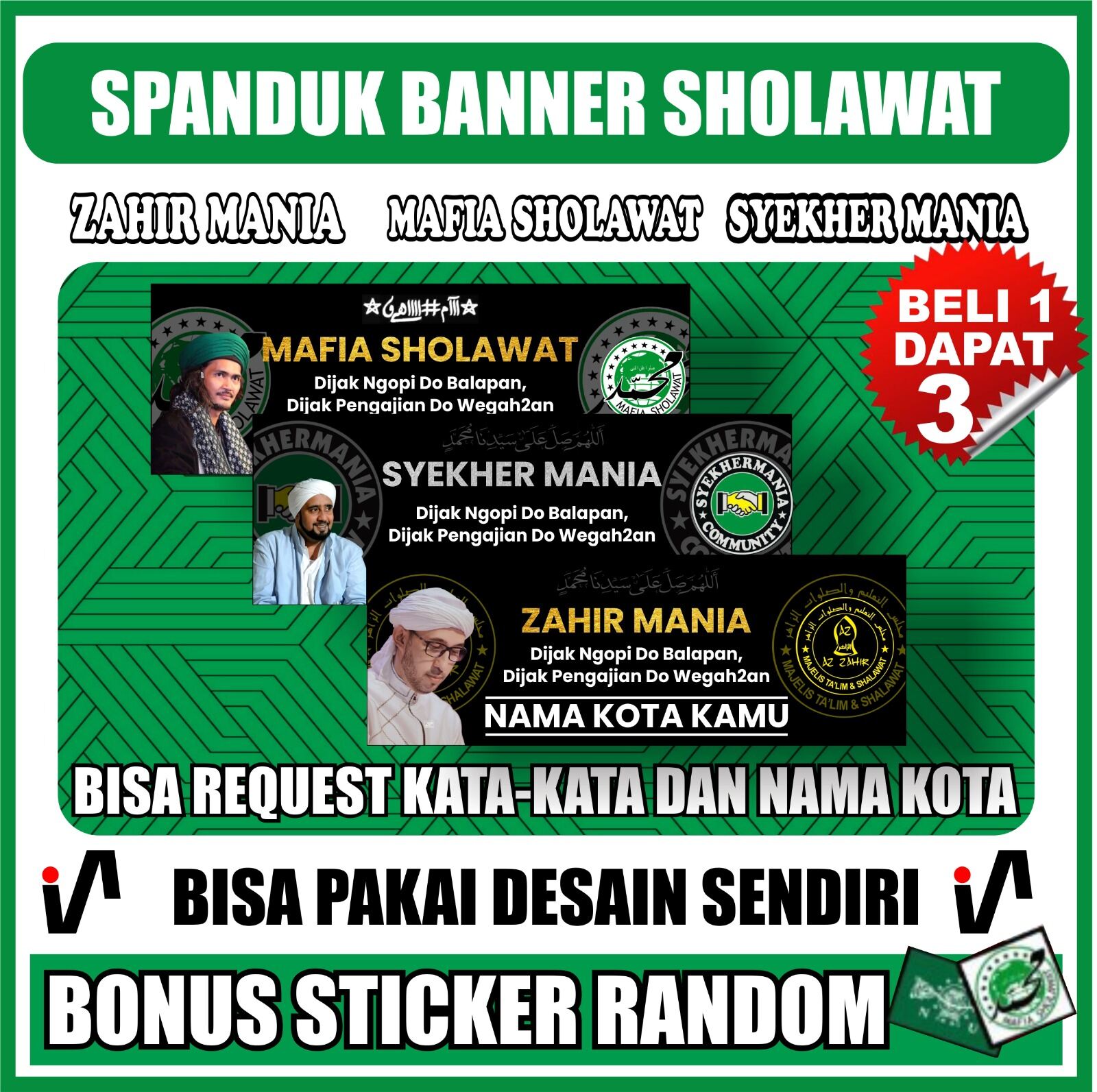 (Promo Beli 1 Dapat 3) Banner Spanduk Sholawat Zahir Mania, Mafia ...