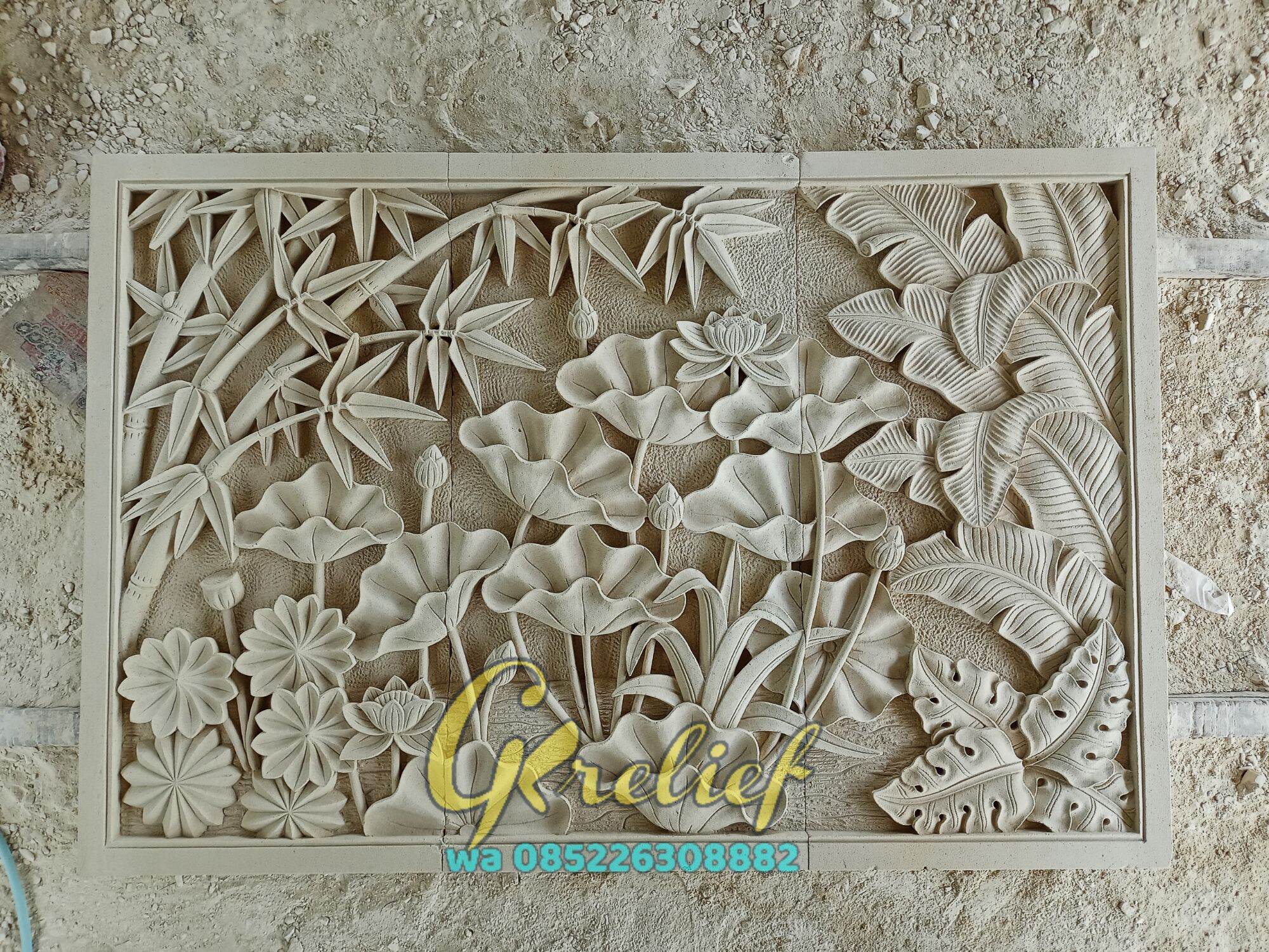 Ukir Batu Alam Motif Tumbuhan Lotus, Pohon Bambu, Daun Pisang | Lazada ...