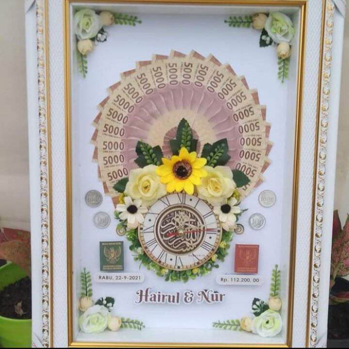Mahar jam kipas uang kertas pecahan, ukuran 30x40, free packing kayu ...