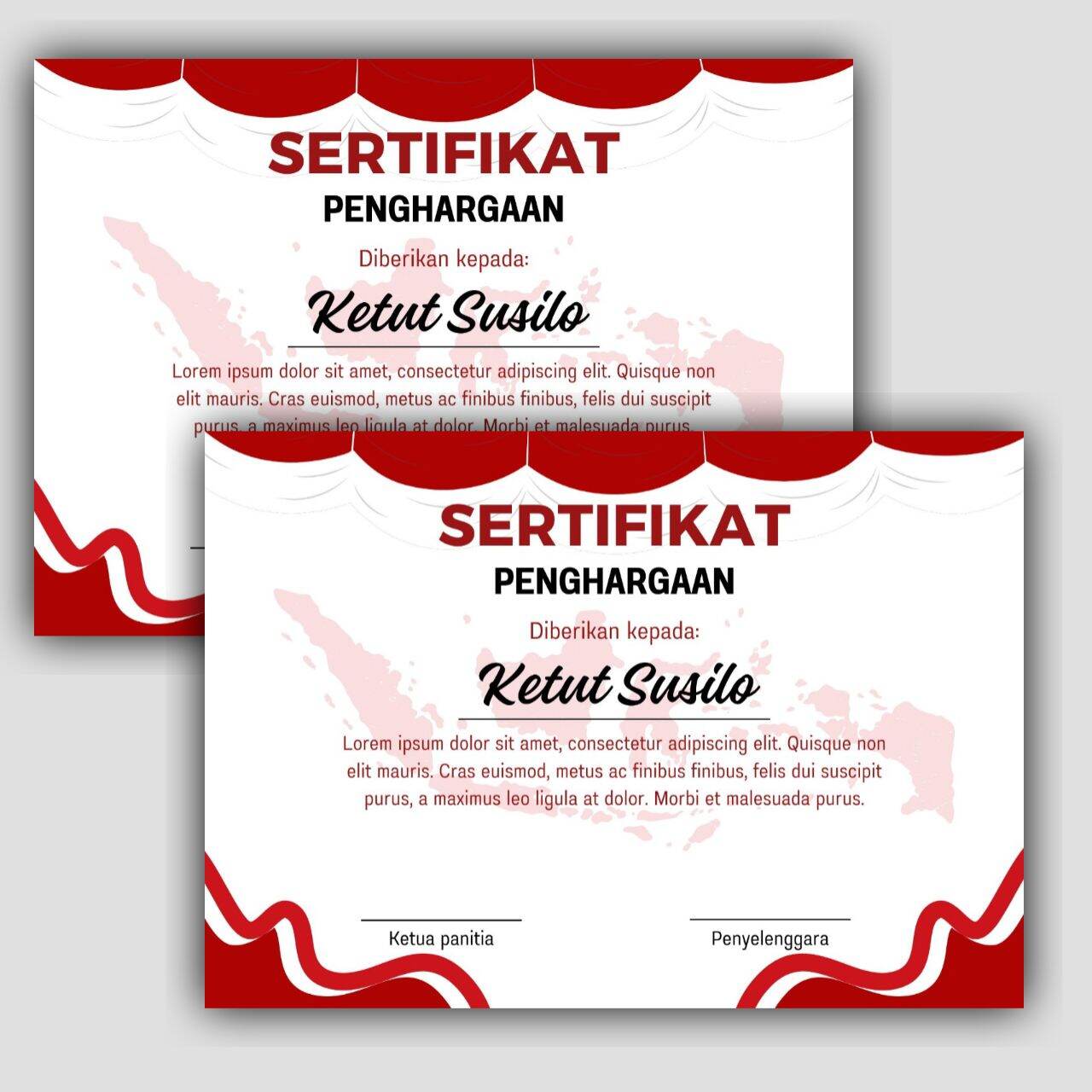 Costum Sertifikat/Piagam penghargaan Background Merah Putih Ukuran A4 ...