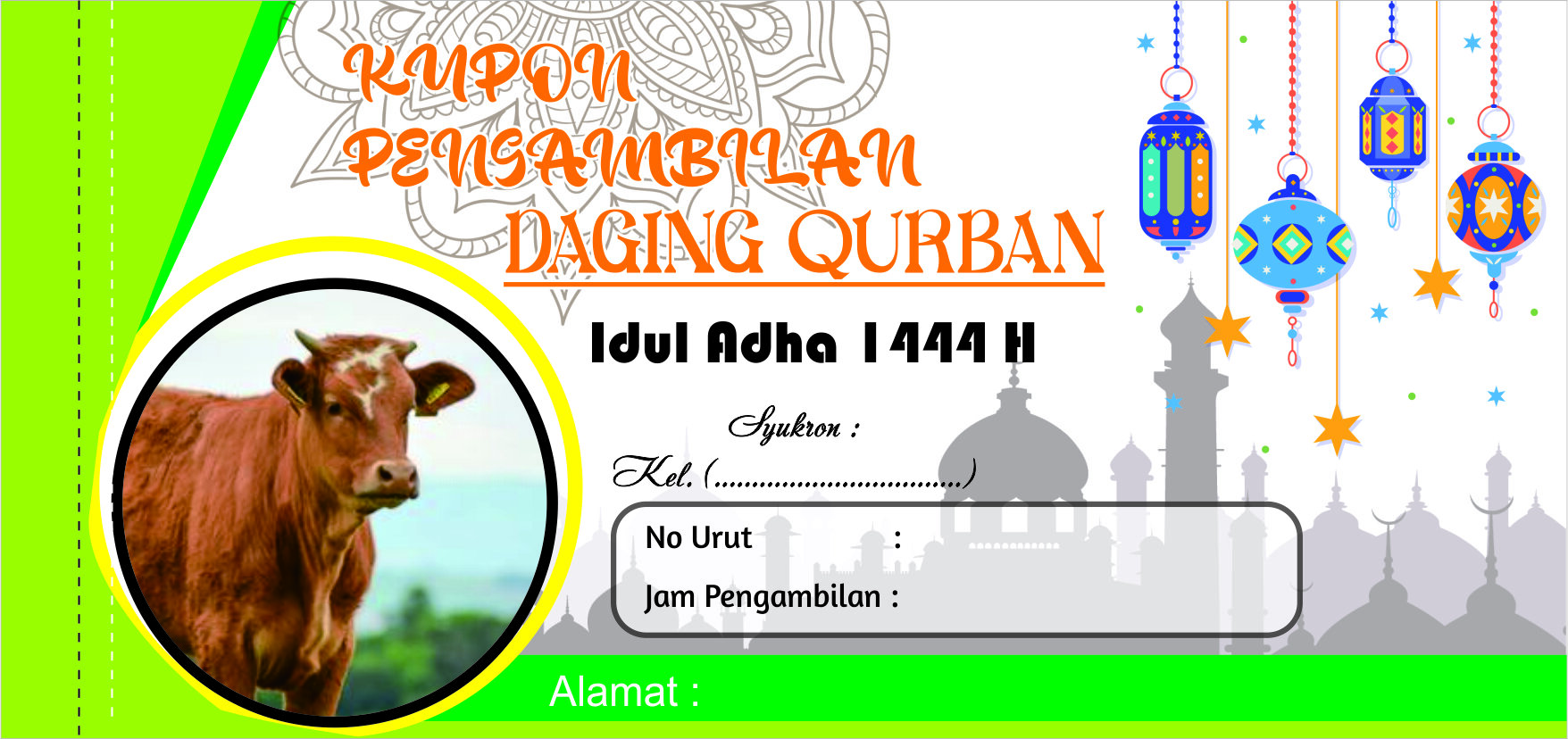 kupon pengambilan daging kurban costum kupon tiket kupon hadiah kupon ...