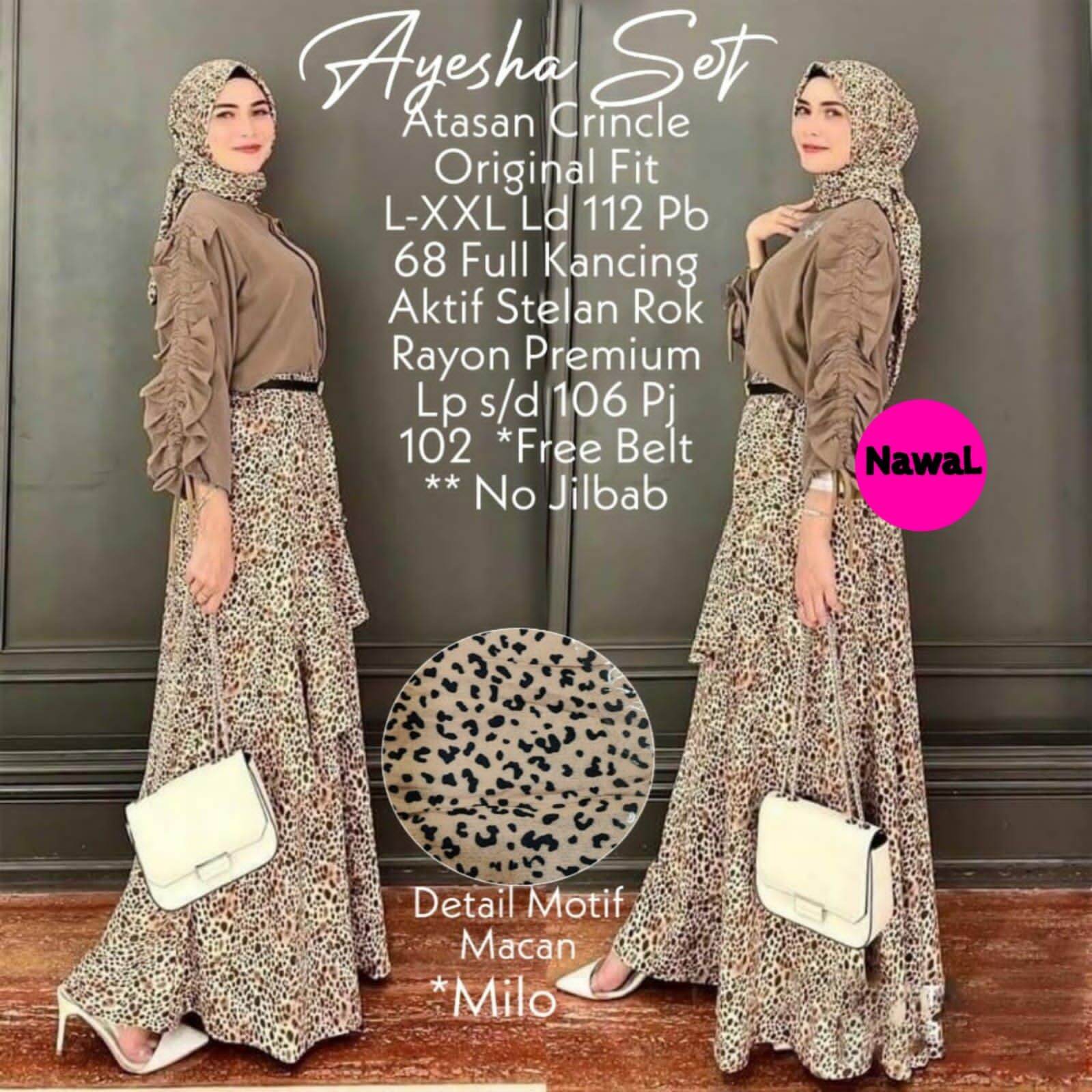 Ayesha one set rok terbaru motif macan atasan cringkle polos | Lazada ...
