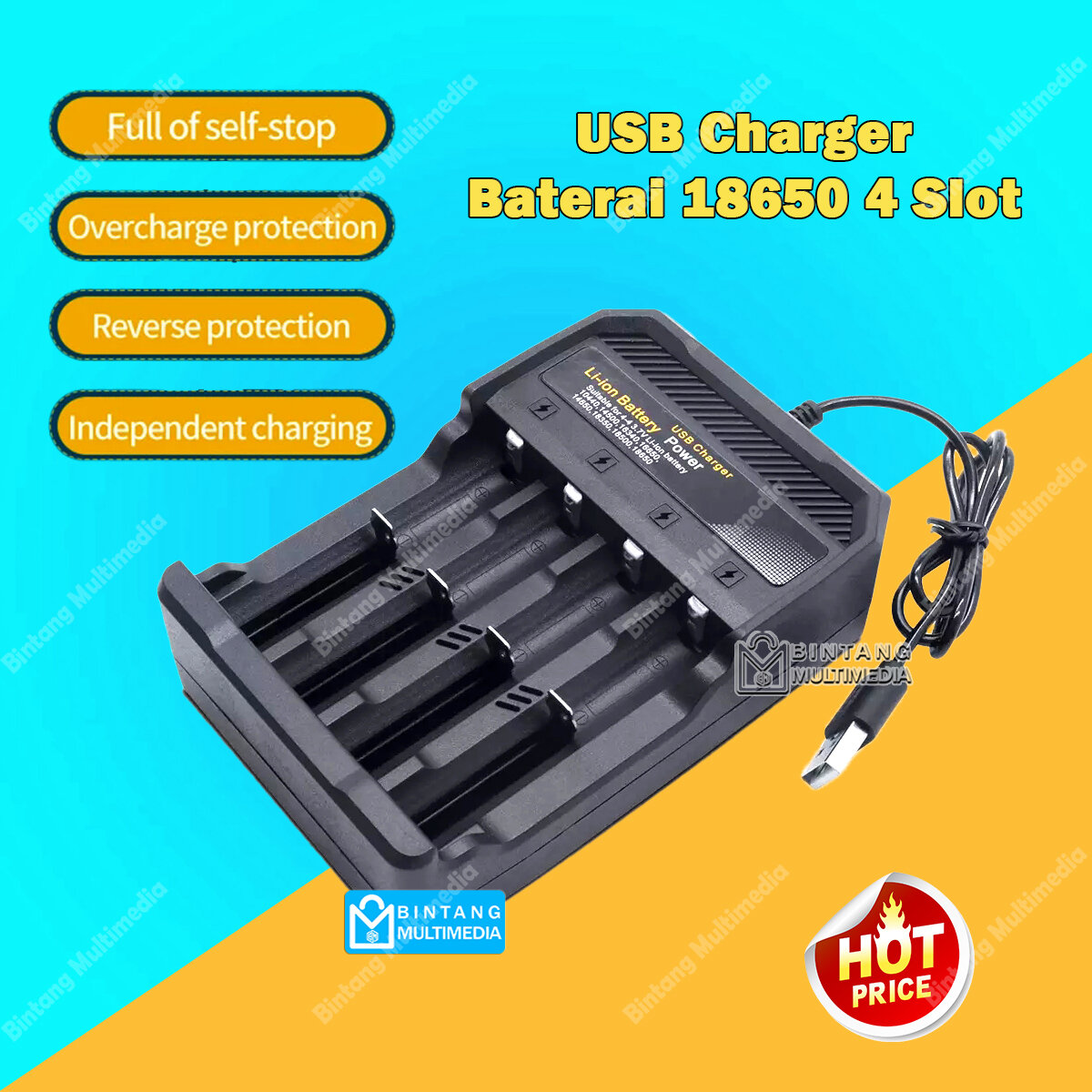 Taffware Charger Baterai 18650 4 Slot USB Auto Cut Off Otomatis Stop ...