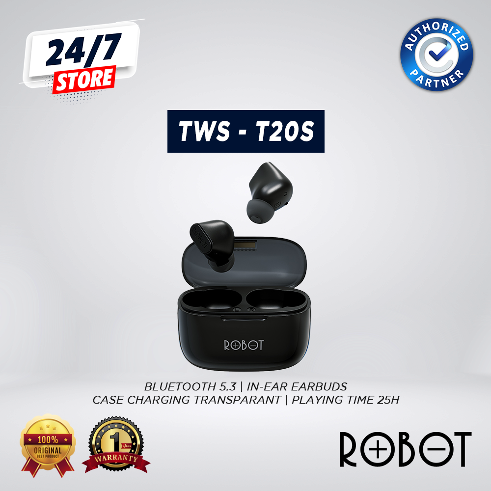 Robot Wireless Earphone Bluetooth 5.3 Airbuds TWS T20S Black Original ...