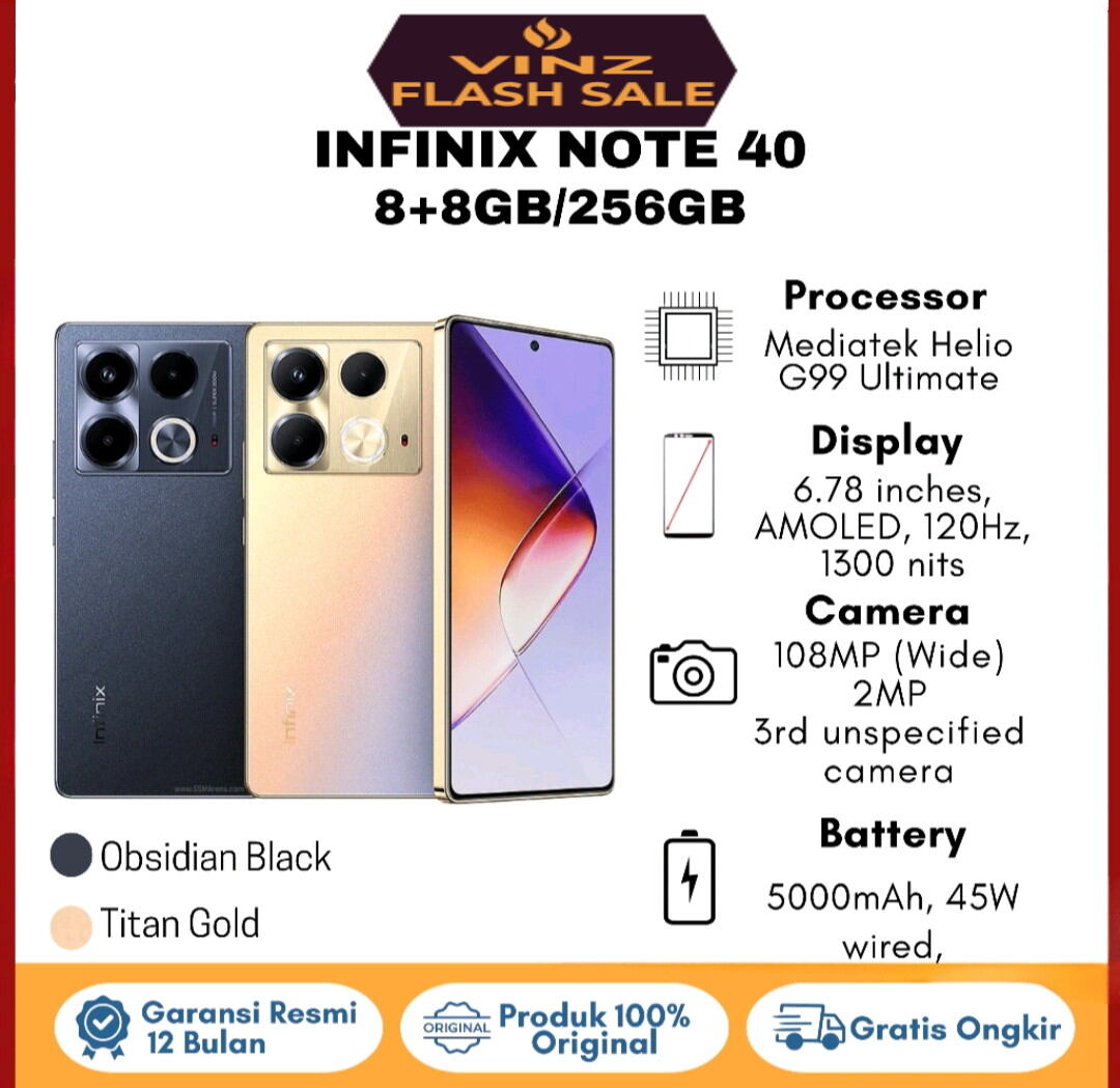 Infinix Note 40 8/256 FREE POWERBANK WIRELESS RESMI | Lazada Indonesia